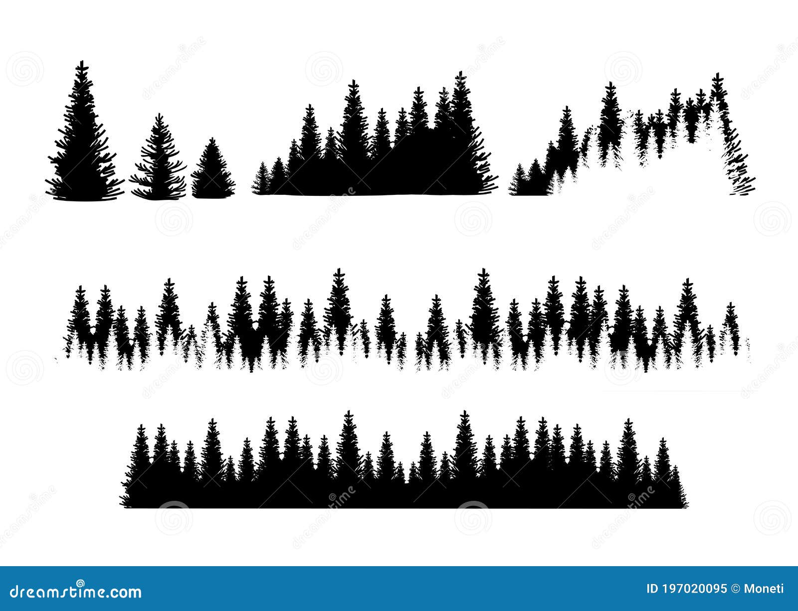 Set Of Forest Silhouetts. Tree Collection, Forest Silhouette, Isolated ...