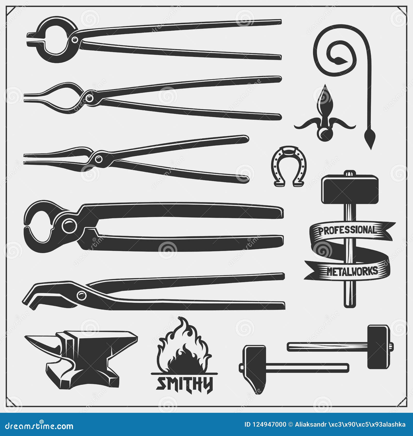 Set of forging tools. stock vector. Illustration of retro - 124947000