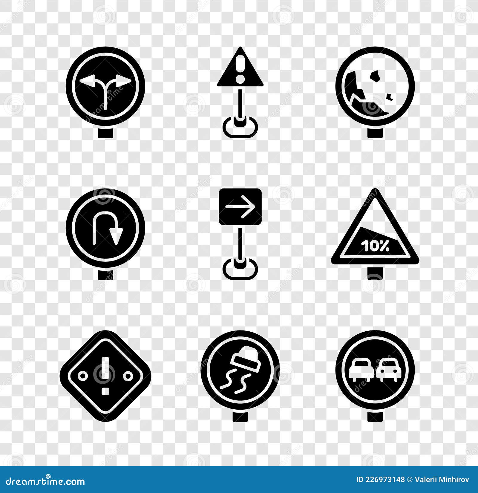 Set Fork in the Road, Exclamation Mark Triangle, Road Warning Rockfall ...