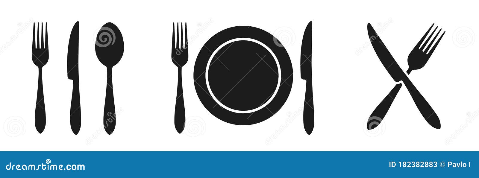 Set of Fork, Spoon, Plate and Knife Icons, Tableware, Dinner Service ...