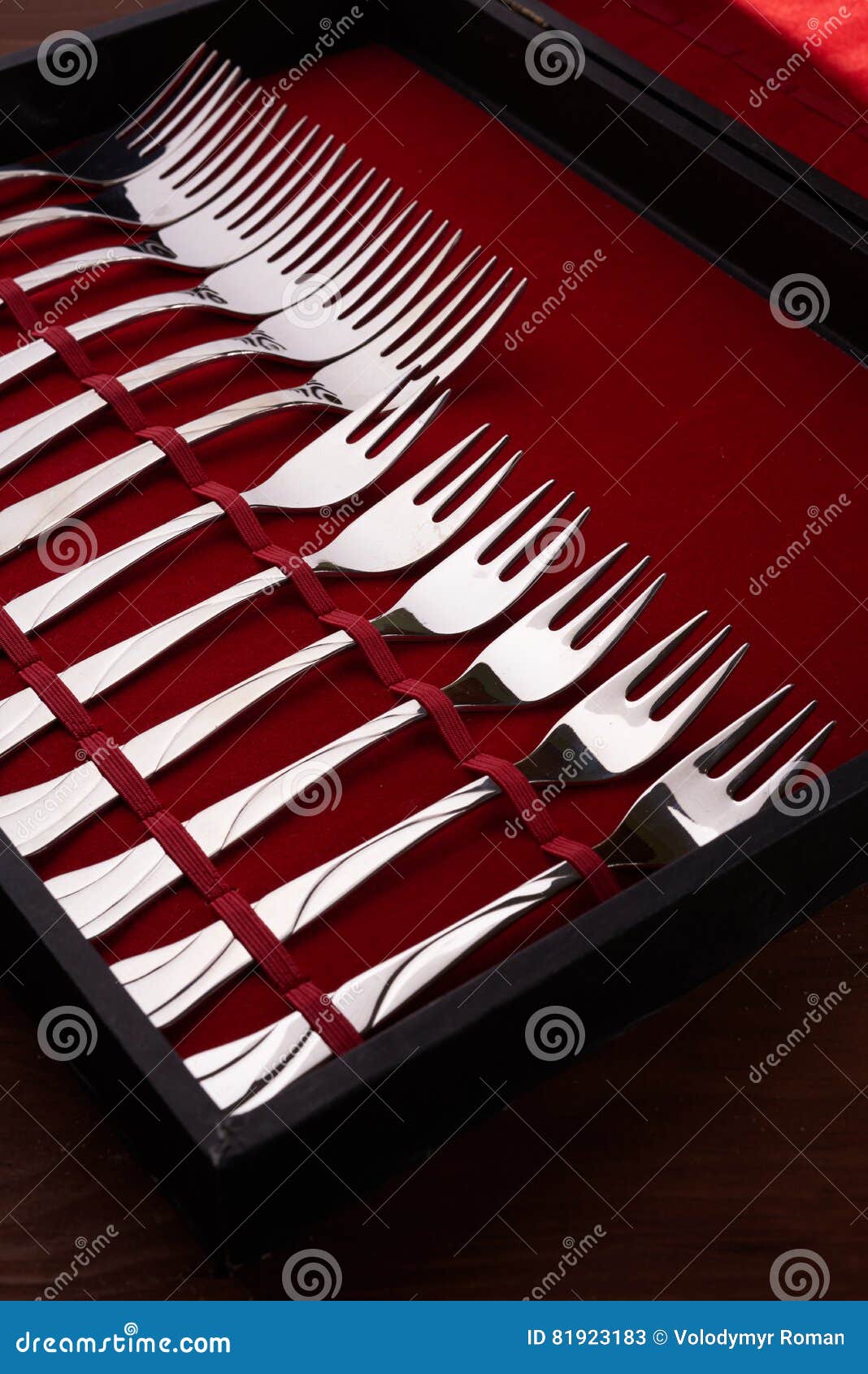 Set of of forks in a case stock image. Image of forks - 81923183