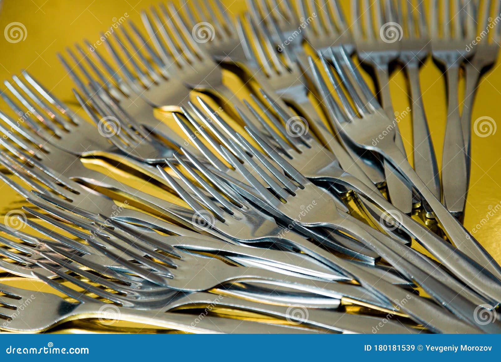 Set of forks on the table stock image. Image of nourishment - 180181539