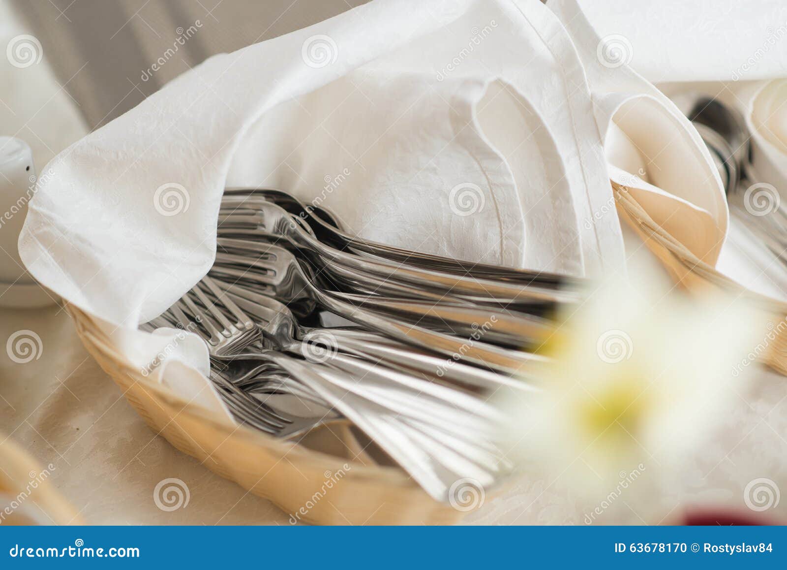Set of forks on the table stock photo. Image of setting - 63678170