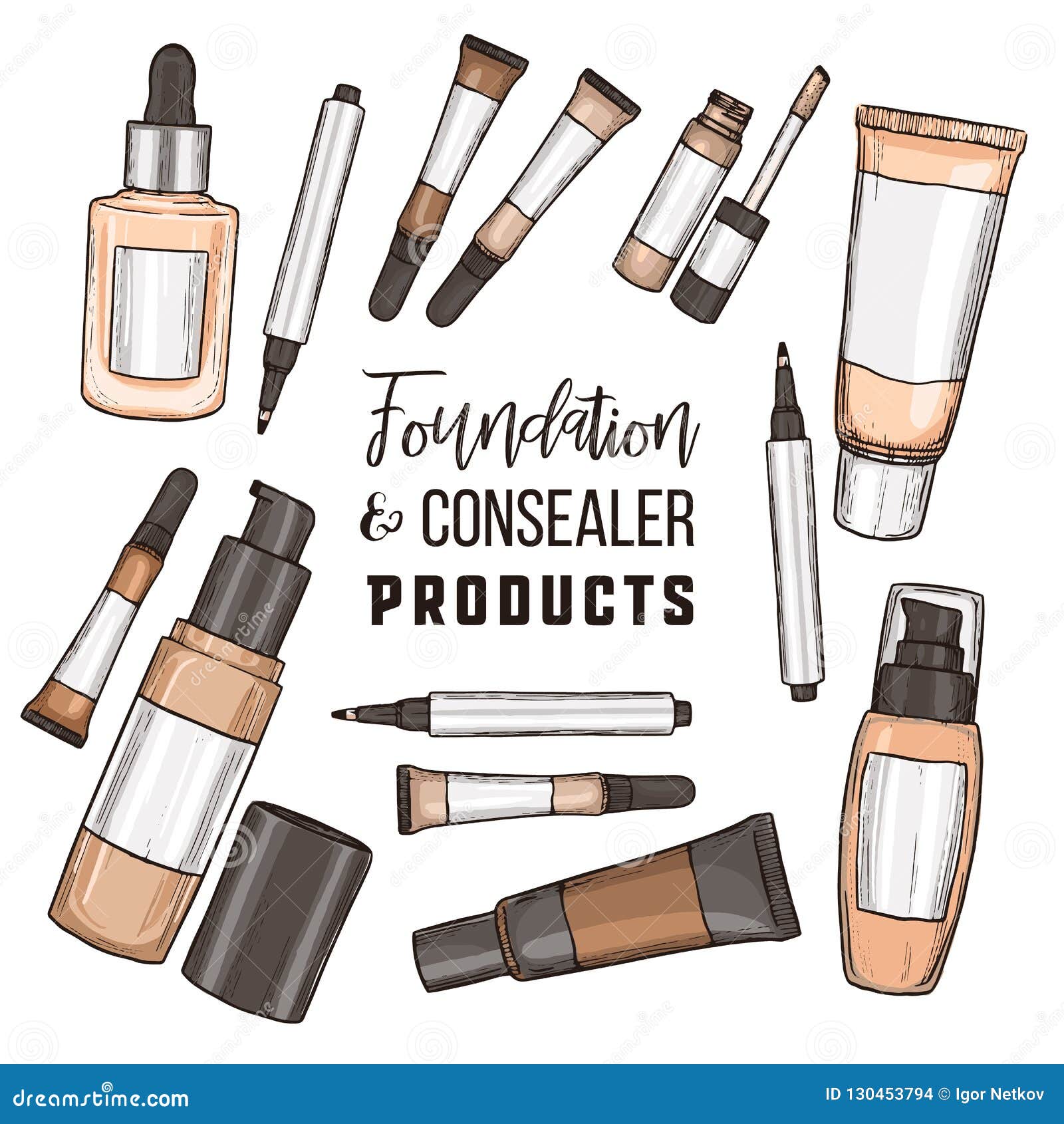 Set of foundations stock vector. Illustration of cosmetic - 130453794