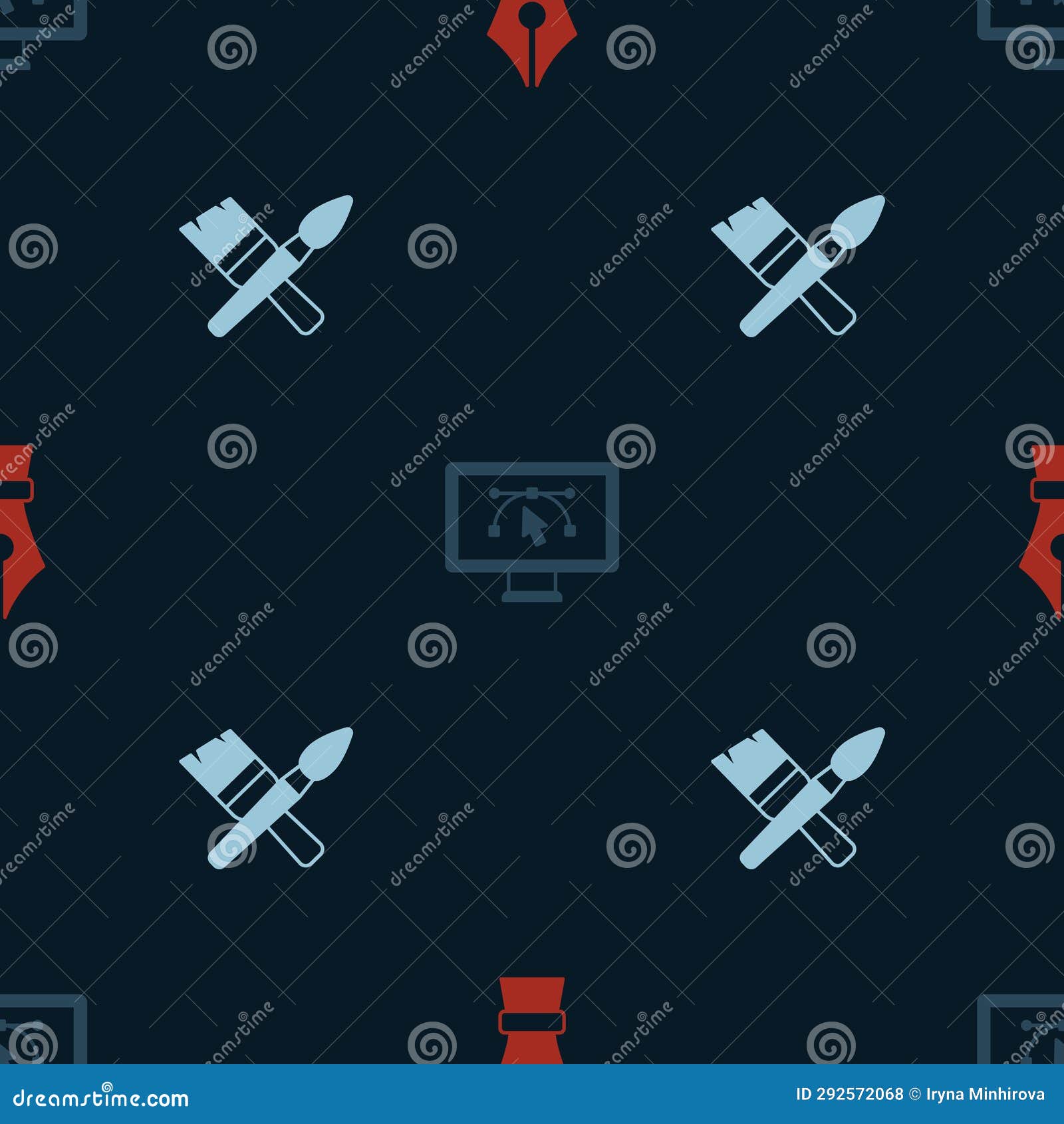 Set Fountain Pen Nib, Computer with Design Program and Paint Brush on ...