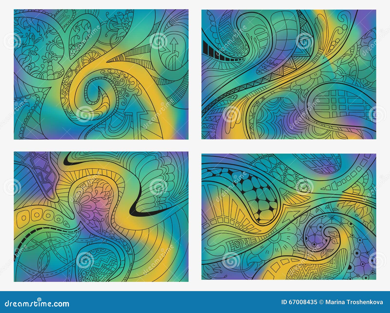 Set of Four Abstract Background with Lines, Wave and Flowers. Stock ...