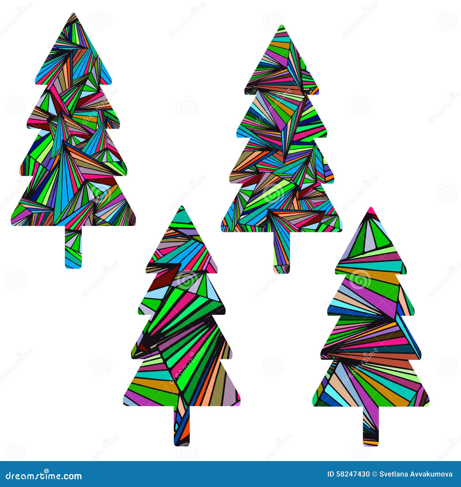Set of Four Abstract Christmas Trees. Geometric Colorful Pattern Stock ...