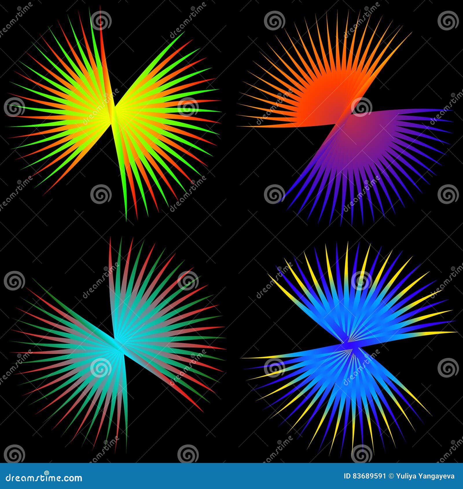 Set of four abstract fans. stock vector. Illustration of backdrop ...