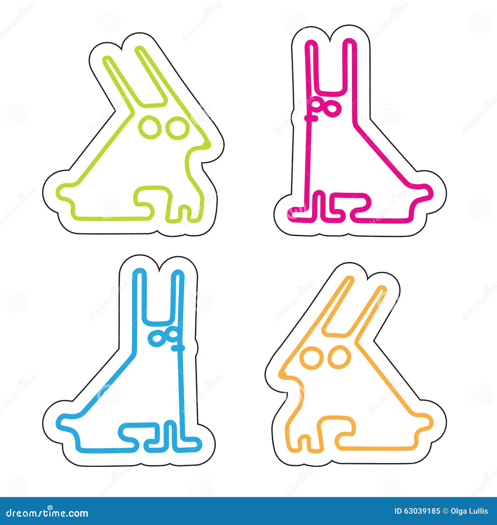 Set of Four Acid Colored Simle Rabbits Stock Vector - Illustration of ...