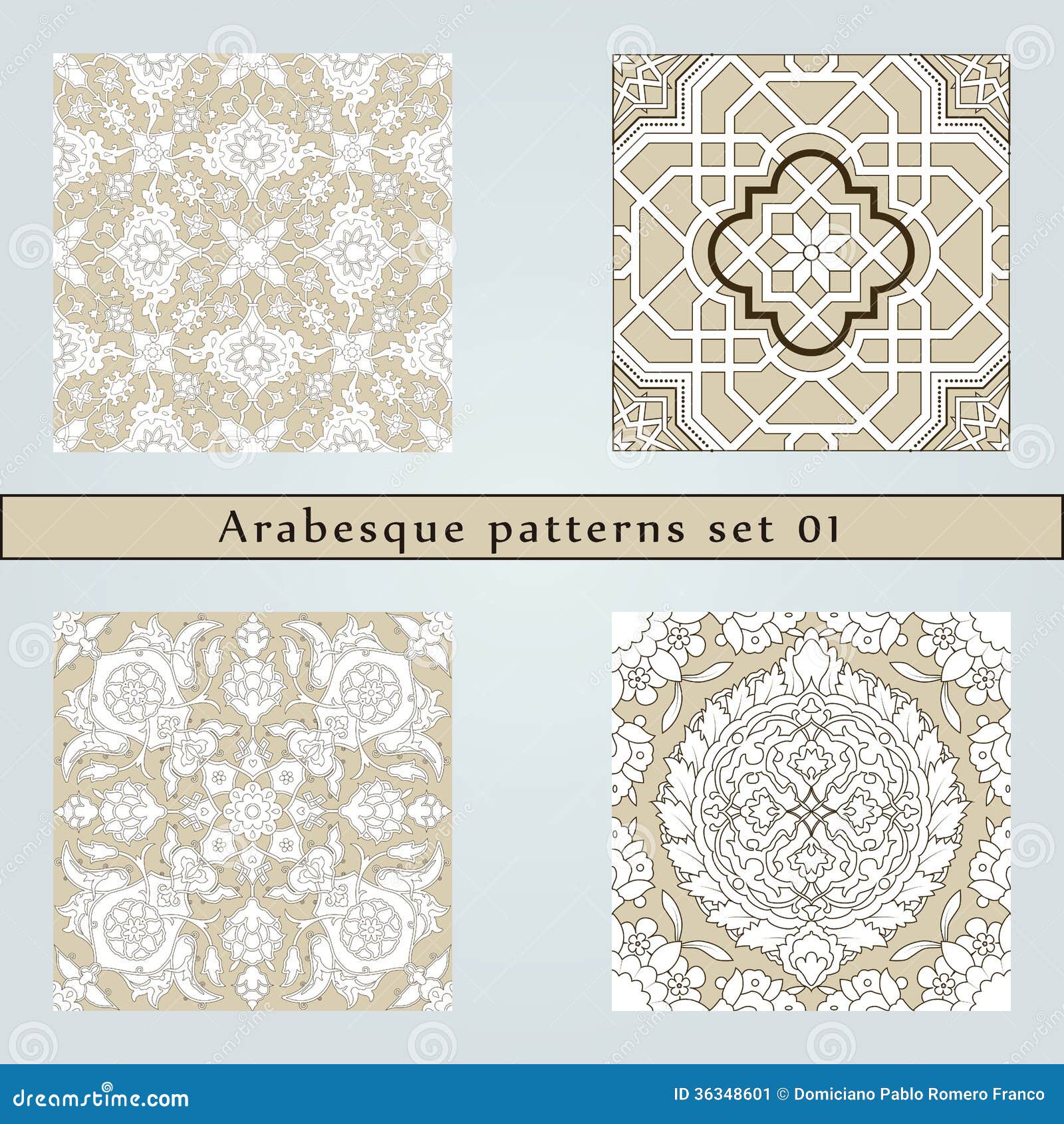 Set of Four Arabesque Seamless Pattern Stock Vector - Illustration of ...