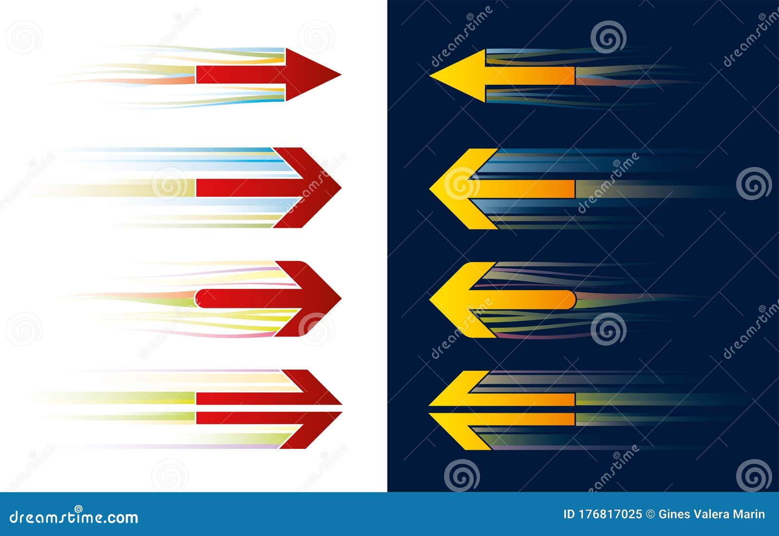 Set of Four Arrow with Movement Sensation. Stock Vector - Illustration ...