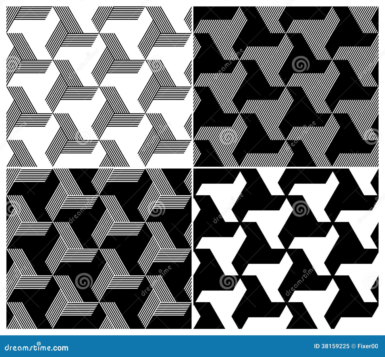 Set of Four B&W Seamless Patterns. Triangle Elemen Stock Vector ...