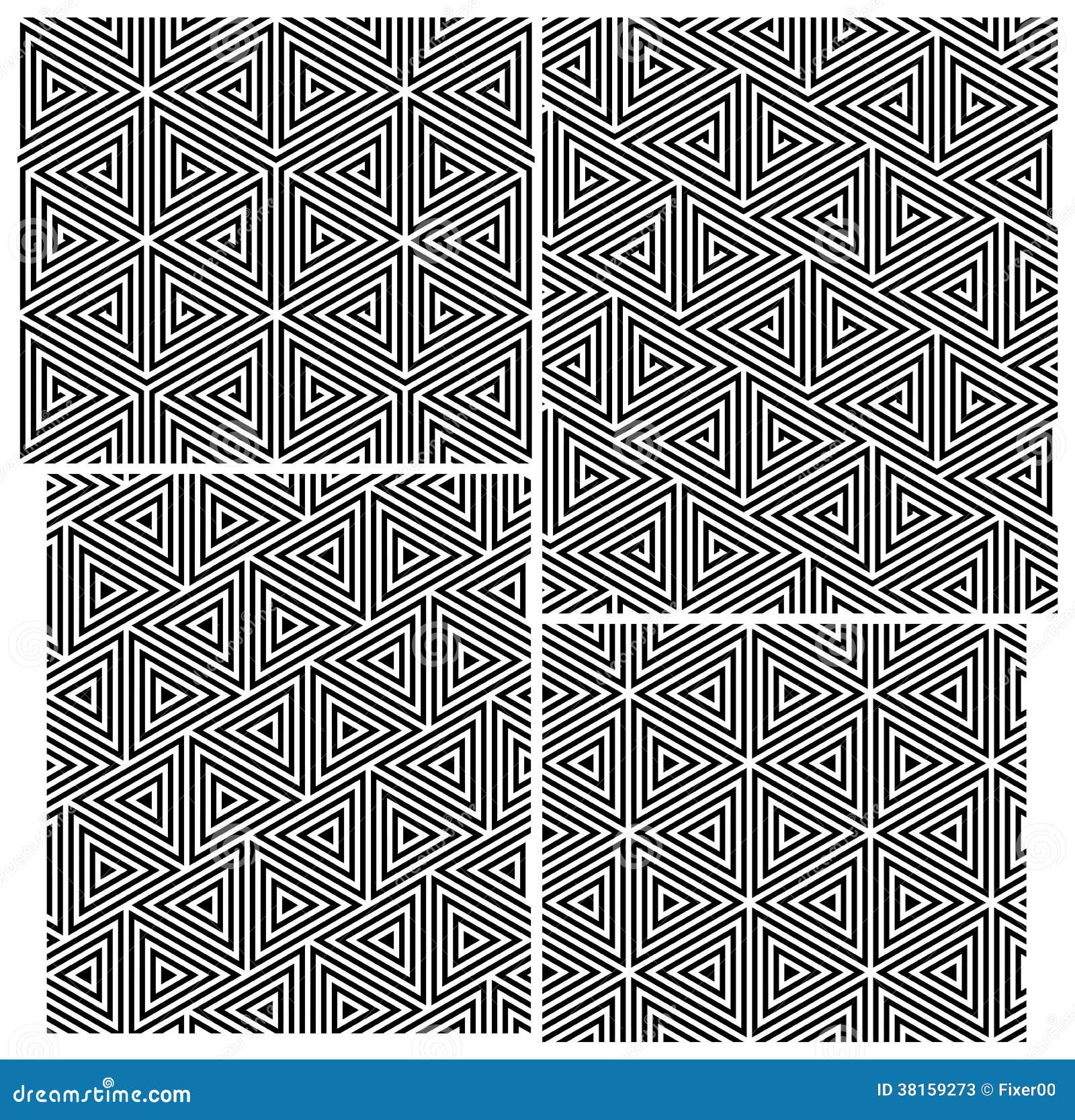 Set of Four B&W Seamless Patterns. Triangle Elemen Stock Vector ...
