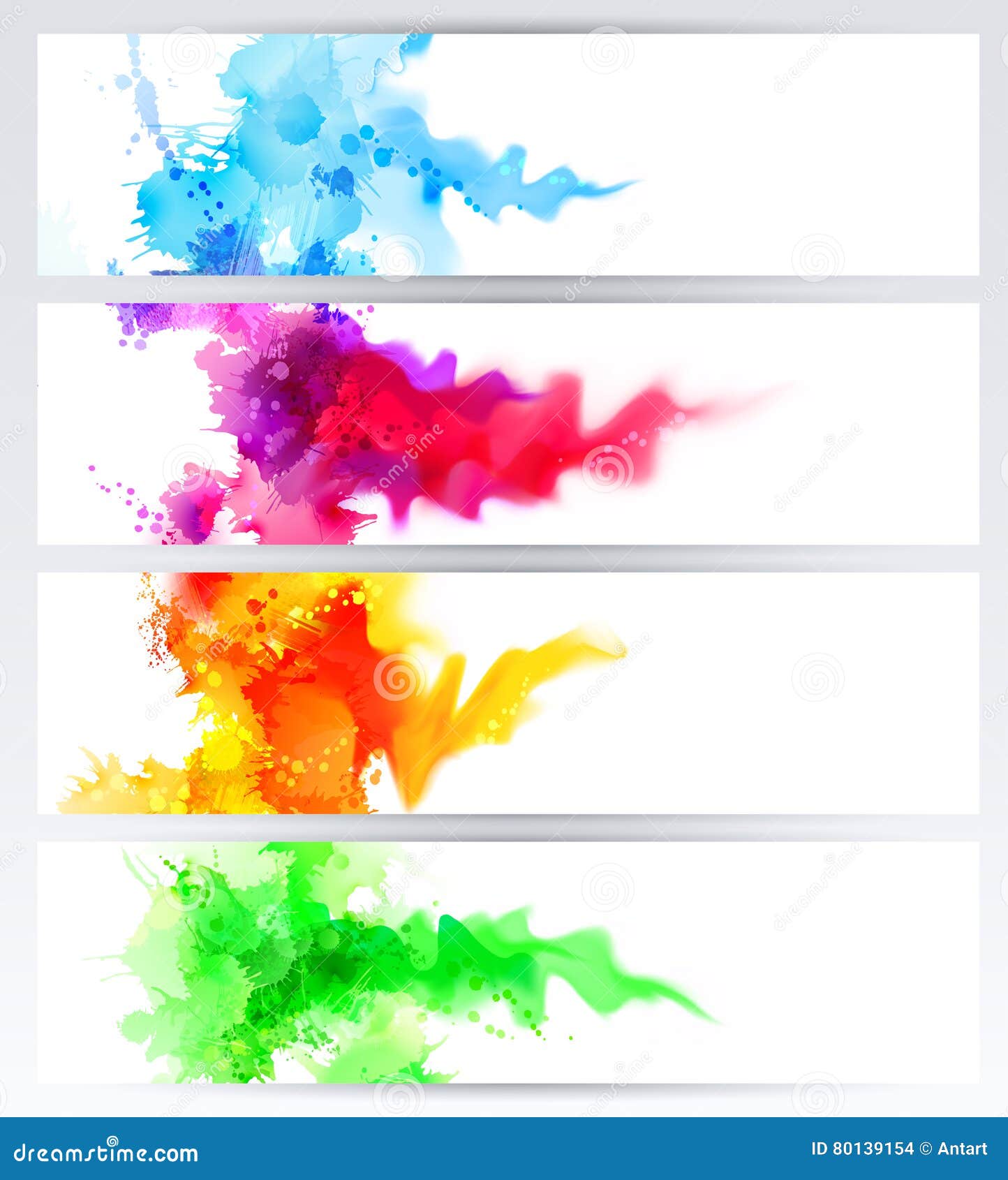 Set of Four Banners, Abstract Headers with Colored Blots. Bright Spots ...