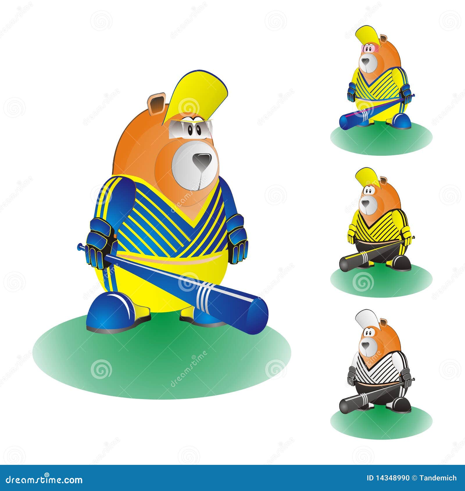 Set of Four Bears Baseball Player Stock Illustration - Illustration of ...