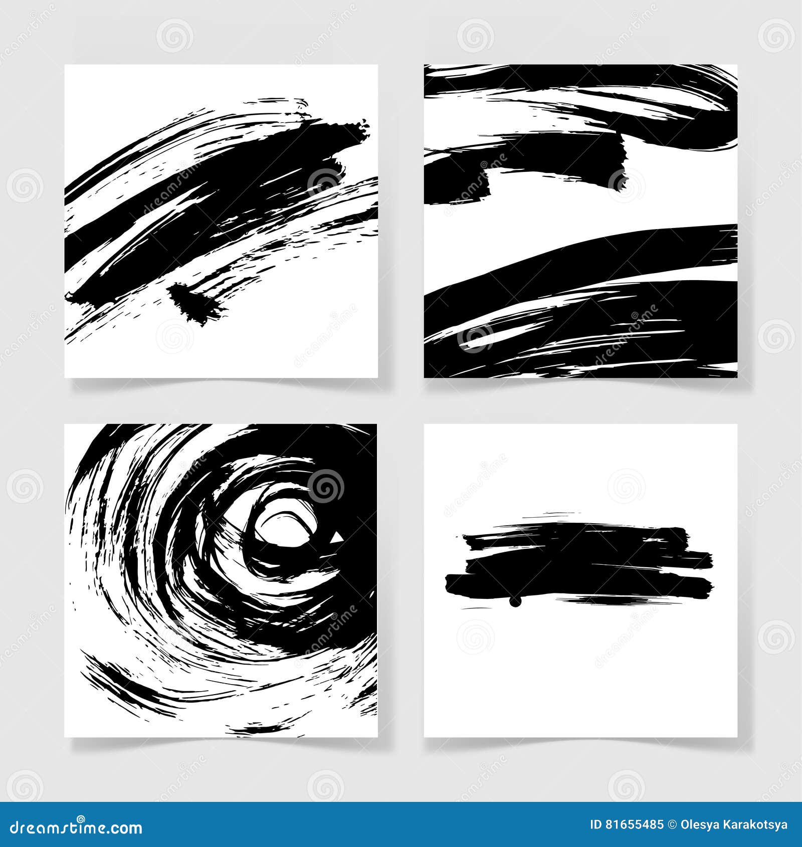 Set of Four Black Ink Brushes Grunge Square Pattern Stock Vector ...