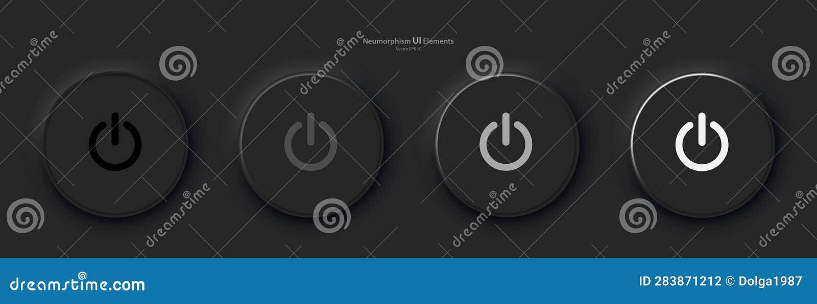 A Set of Four Black Round Buttons with Backlight and Power Symbols ...