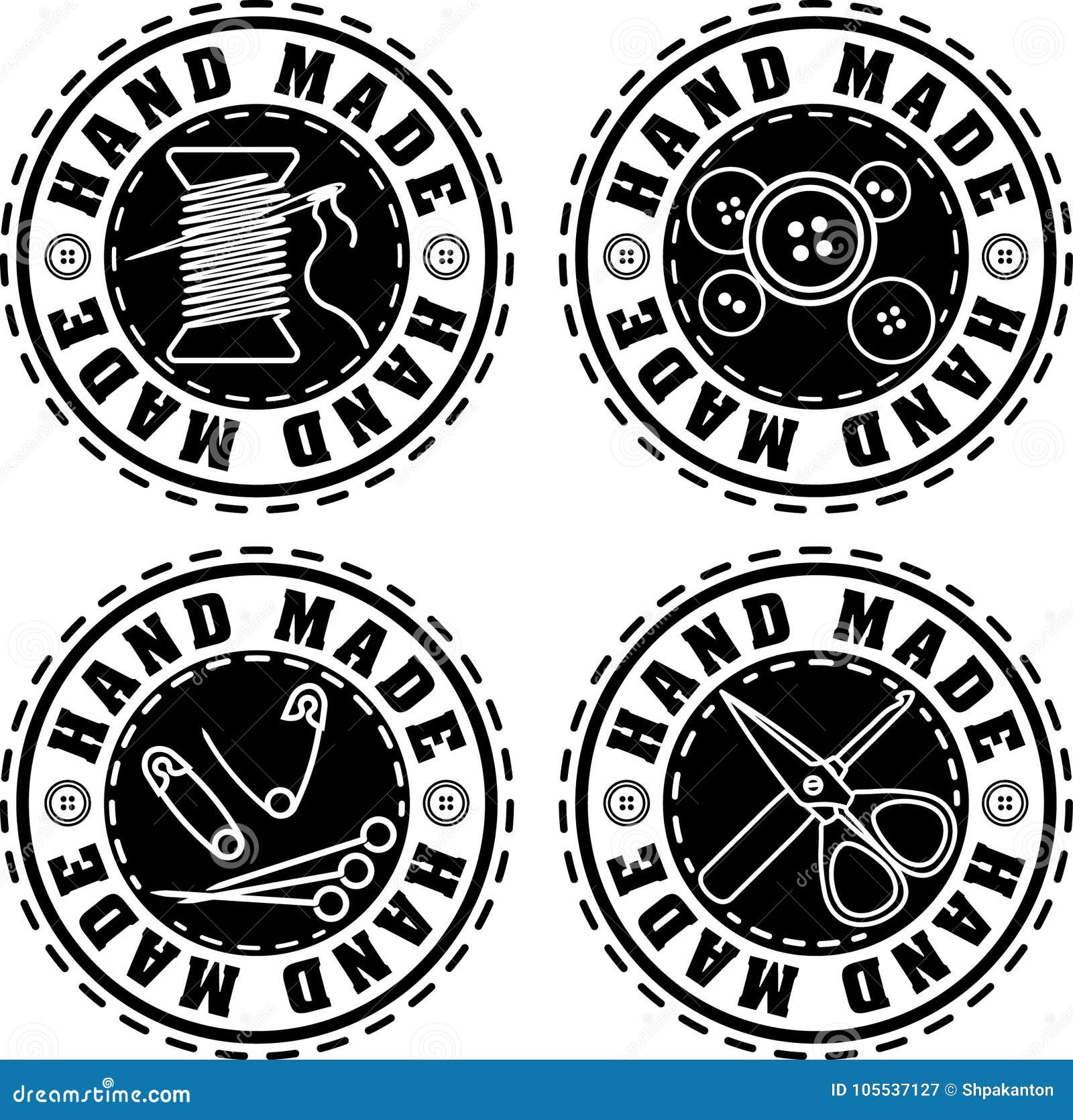 Set of Four Black Rubber Stamp Solid Style Hand Made Labels Stock ...