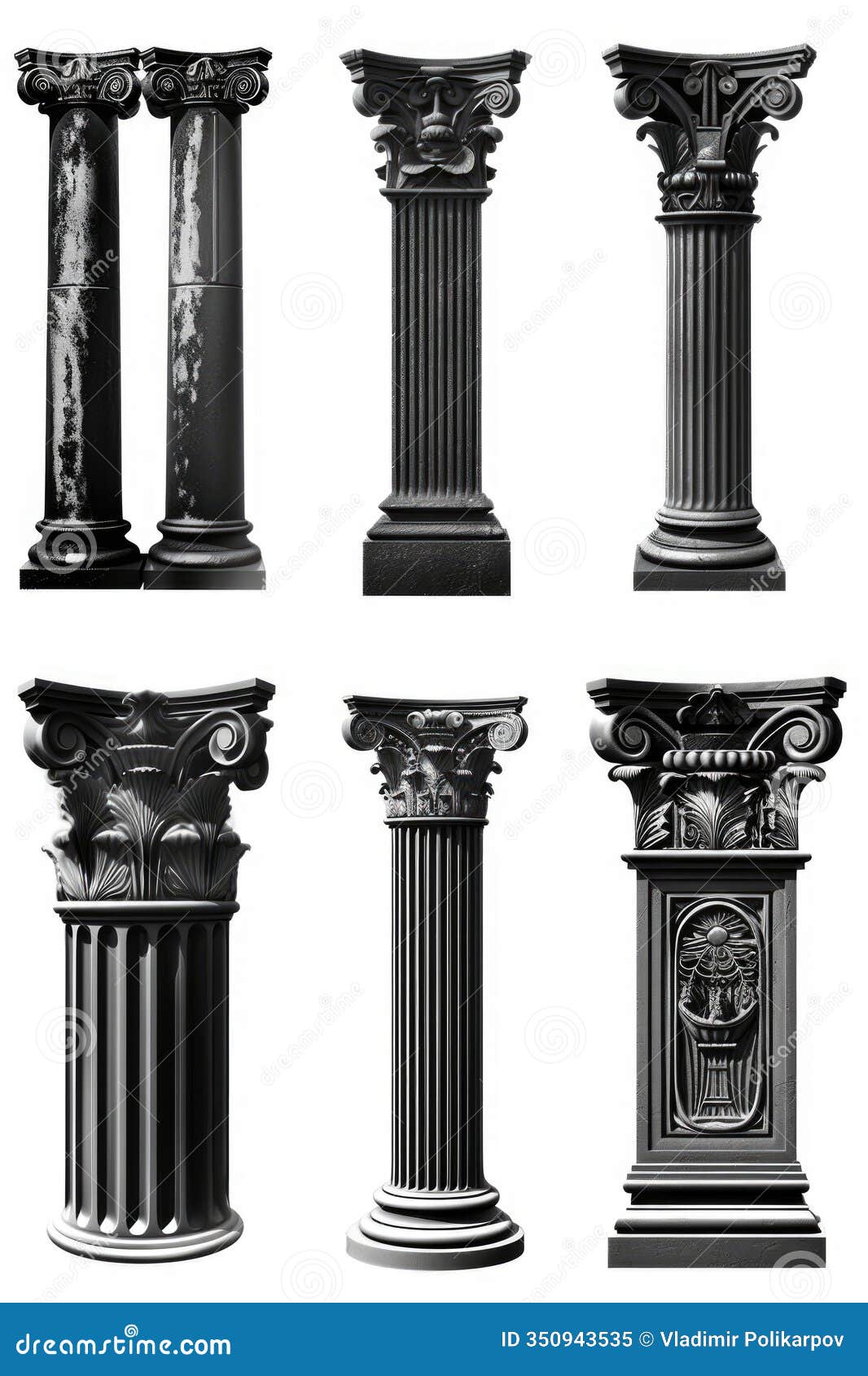 A Set of Four Black and White Columns. Ideal for Architectural Projects ...