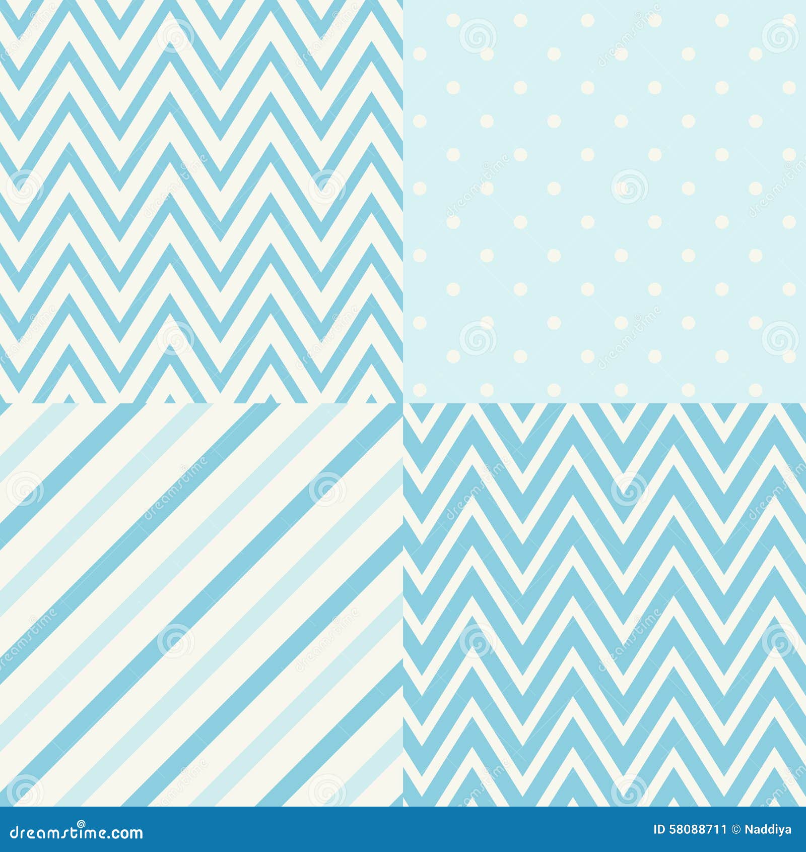 Set of Four Blue and White Seamless Geometric Patterns. Vector ...