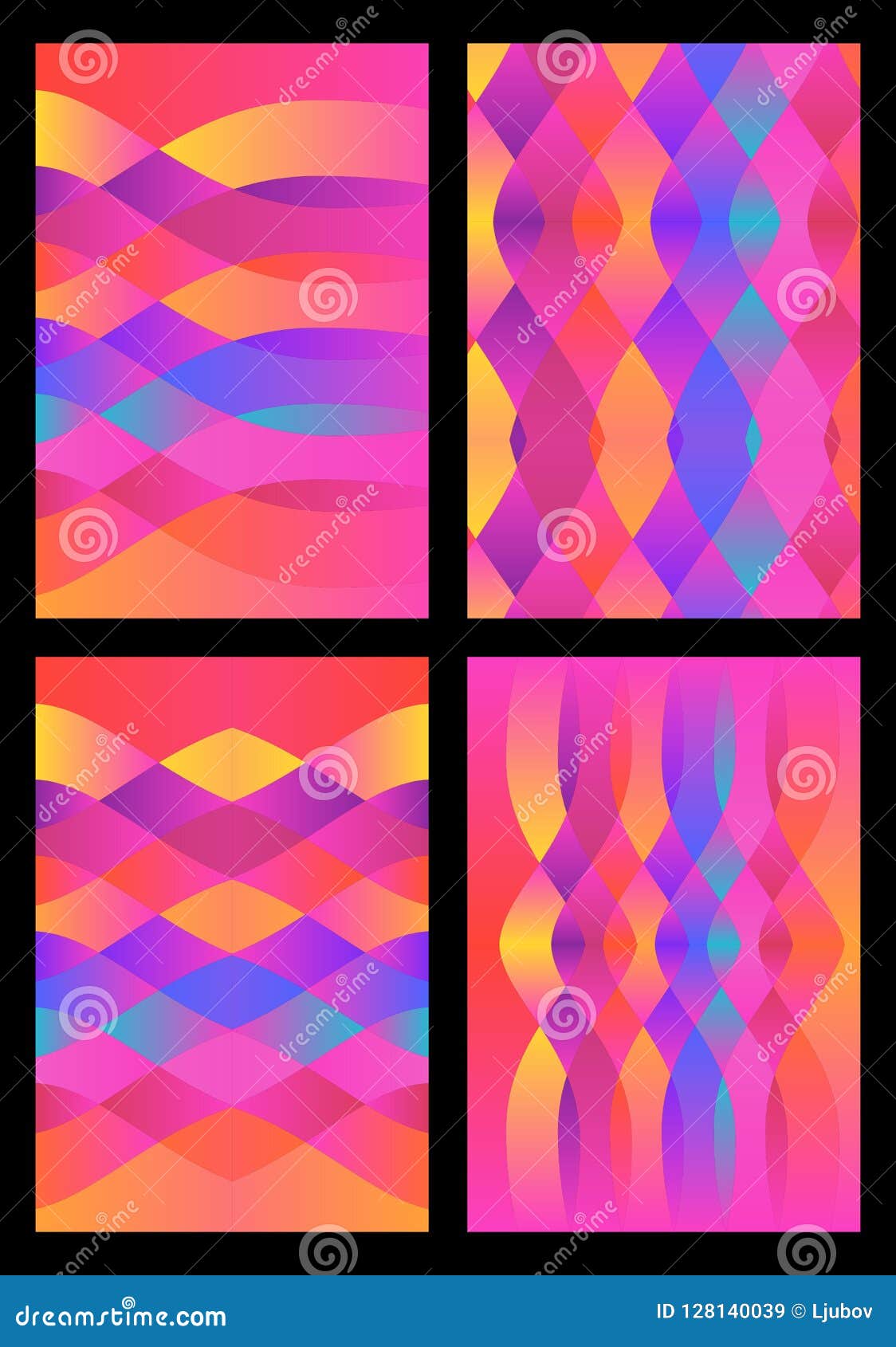 Set of Four Bright Multicolor Undulating Patterns. Gradient Vector ...
