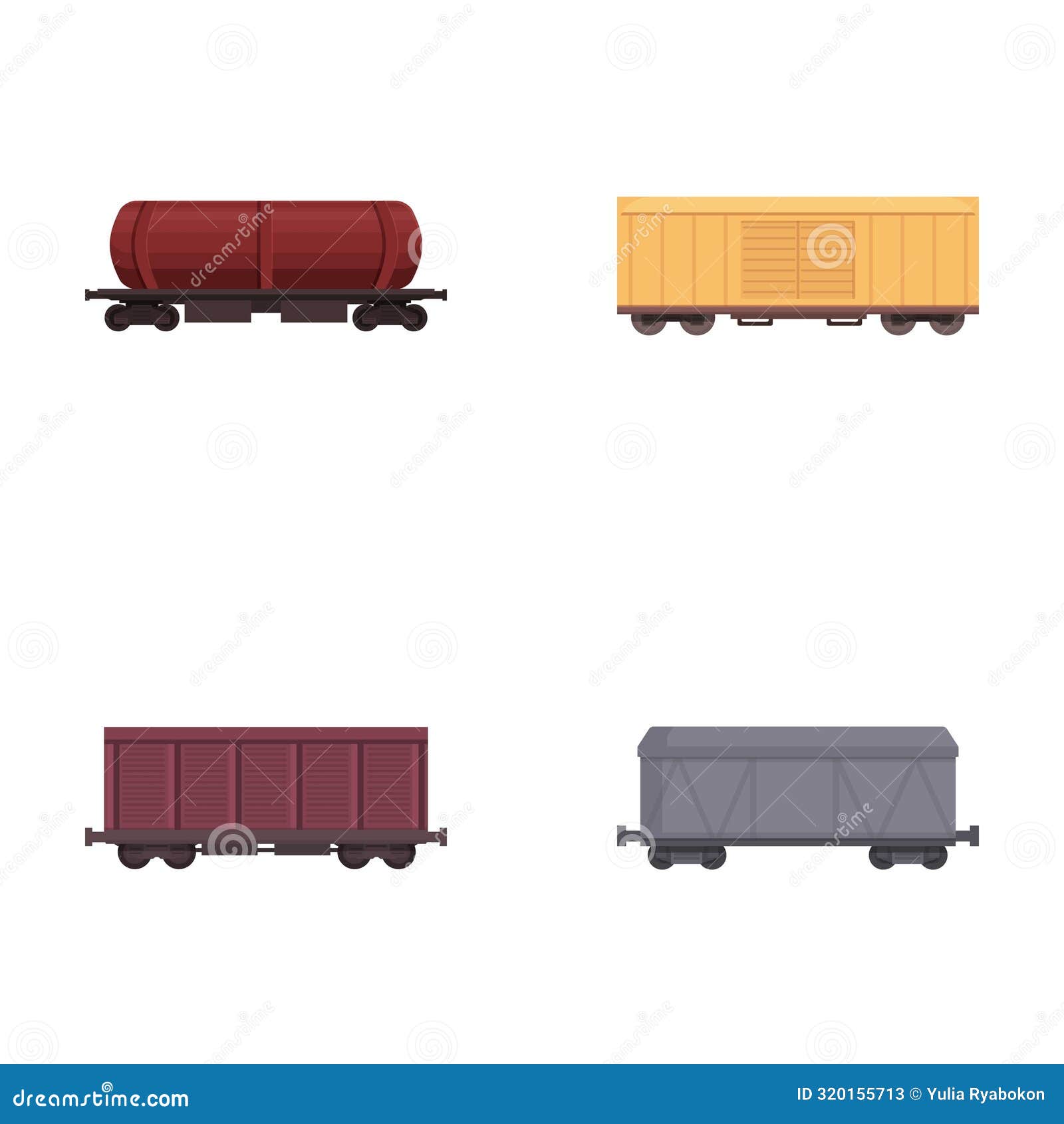 Set of Four Cargo Train Carriages Stock Vector - Illustration of flat ...