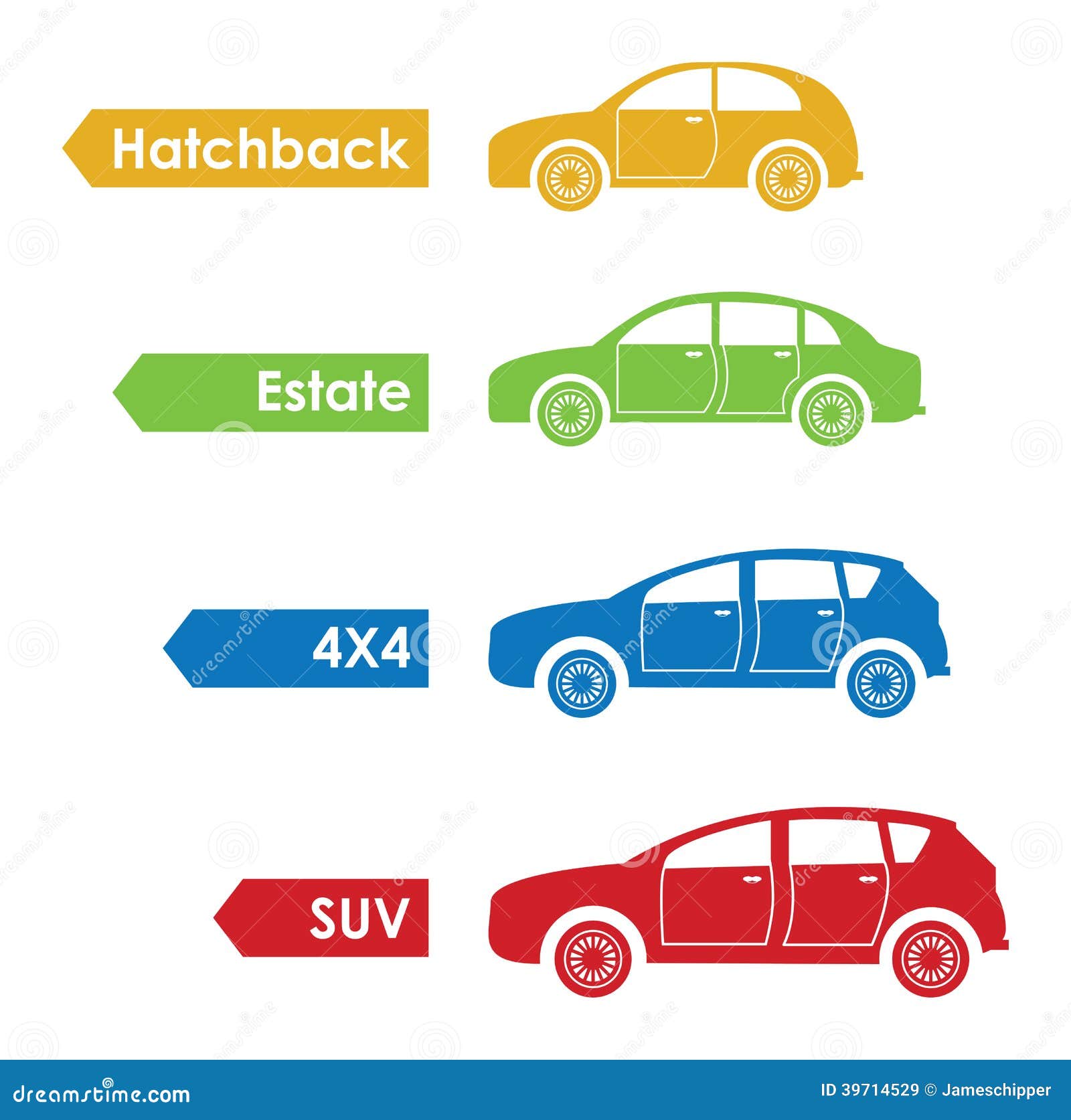 Set of four cars stock vector. Illustration of shape - 39714529