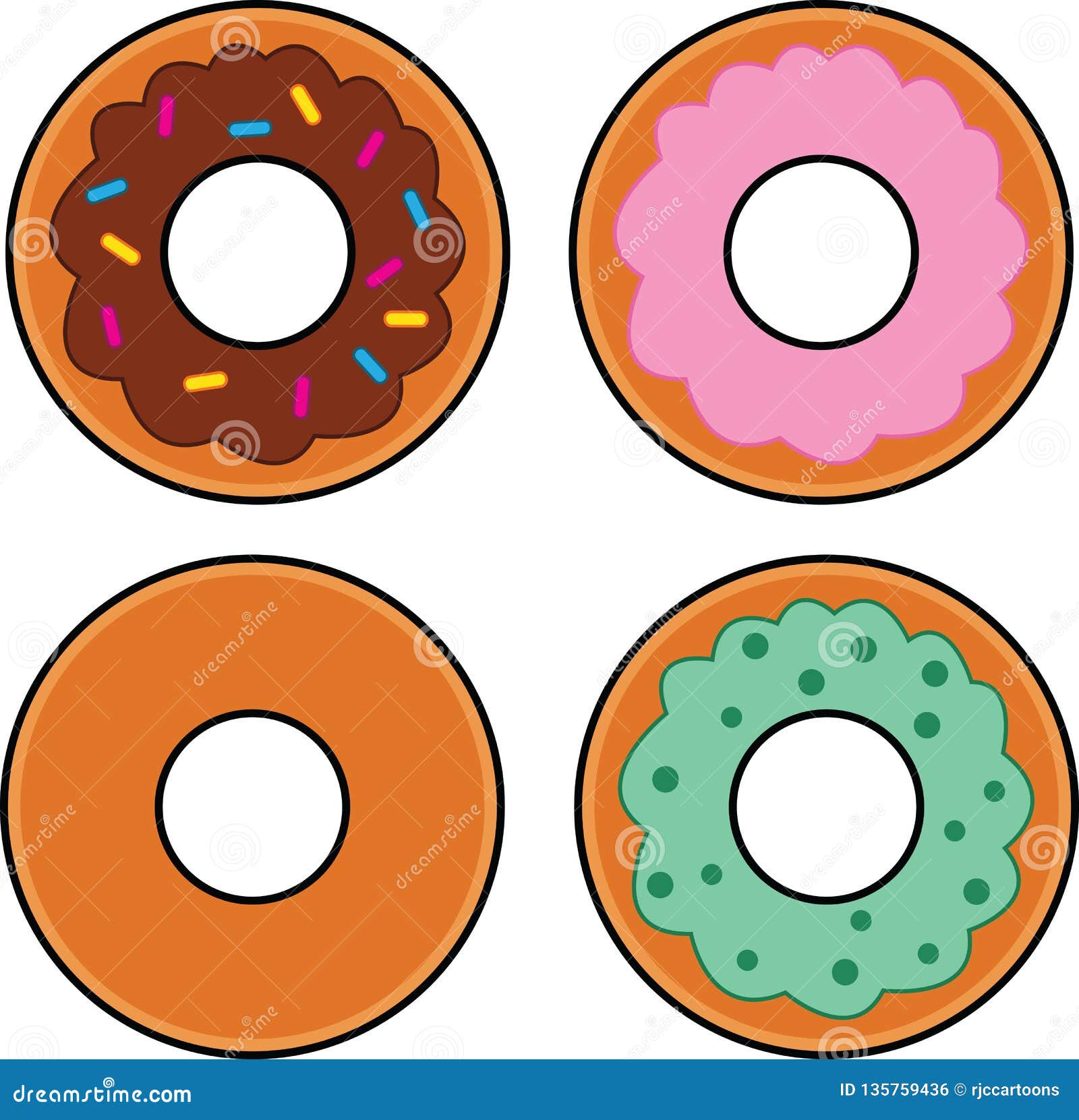 Set of Four Cartoon Vector Donuts Stock Vector - Illustration of vector ...