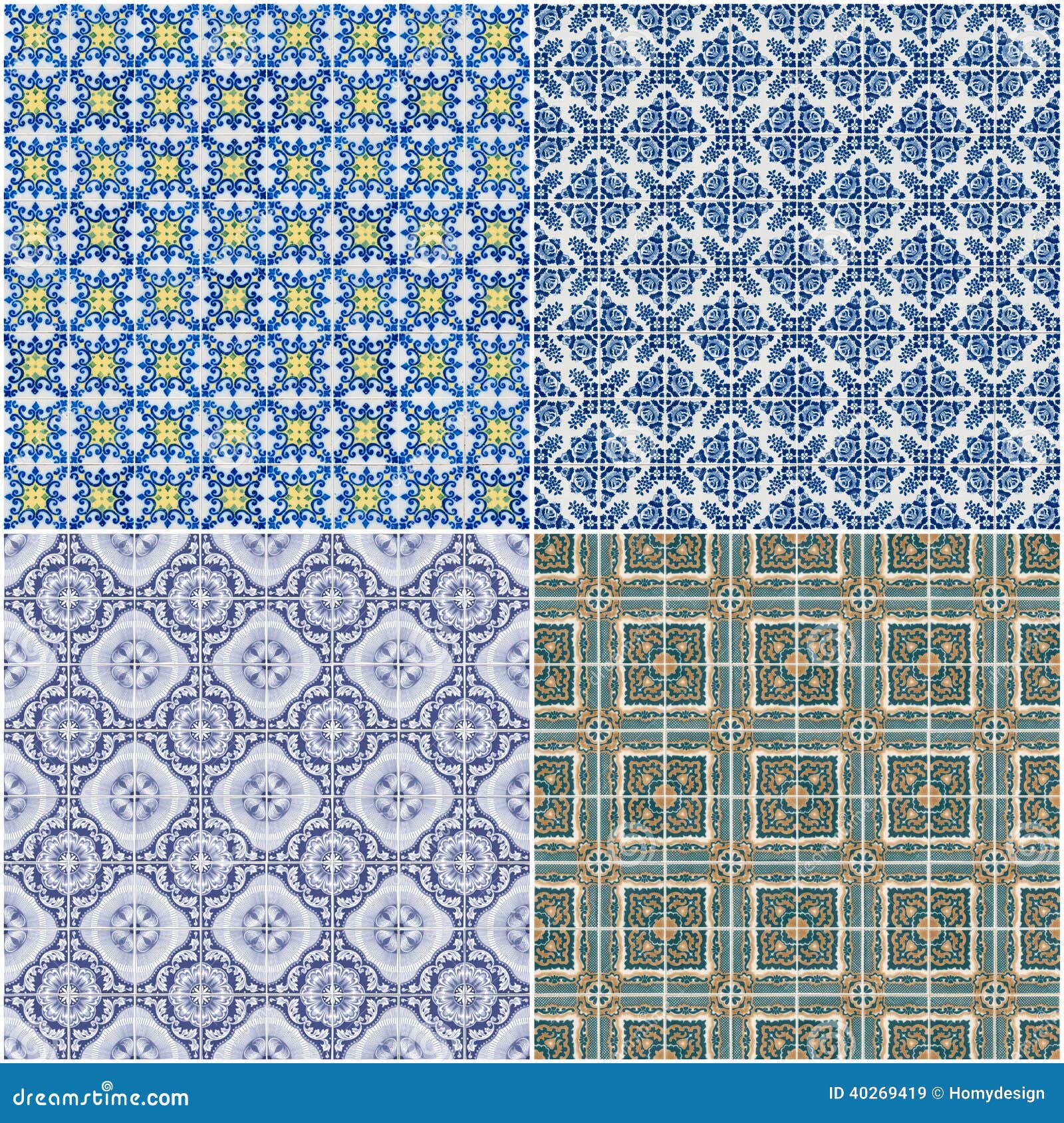 Set of Four Ceramic Tiles Patterns Stock Image - Image of grout ...