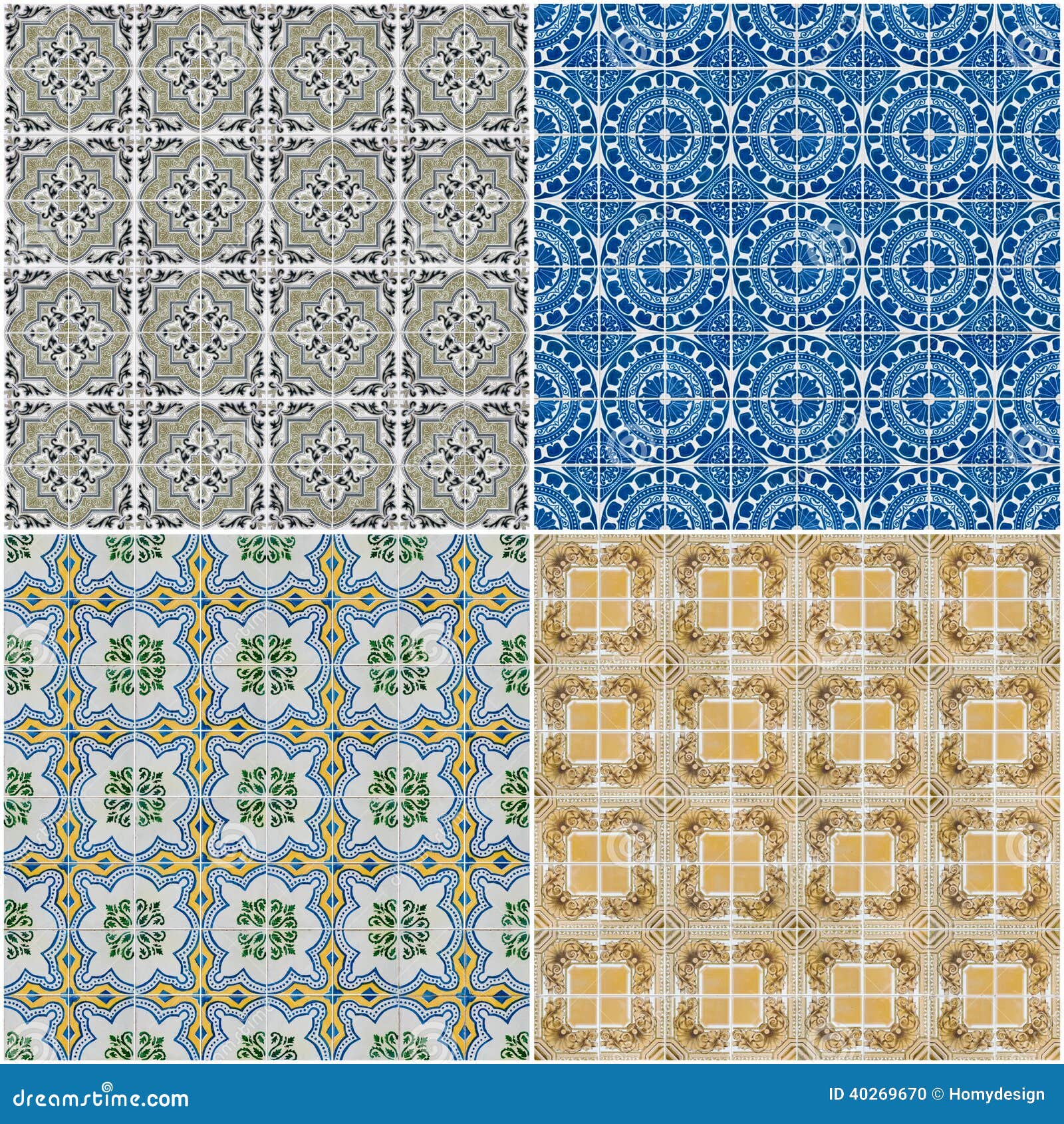 Set of Four Ceramic Tiles Patterns Stock Photo - Image of retro ...