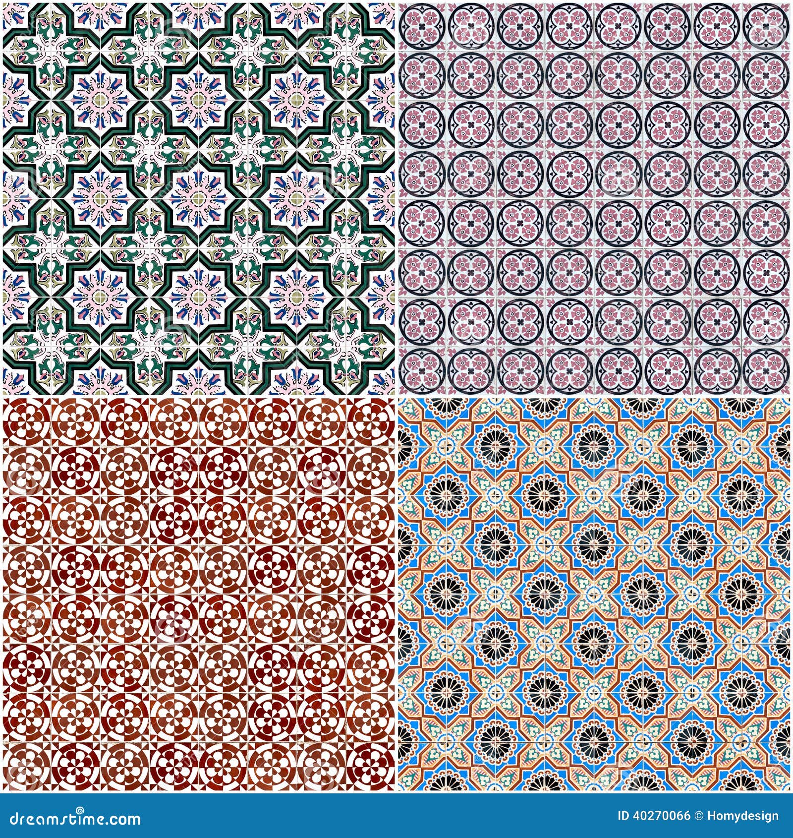 Set of Four Ceramic Tiles Patterns Stock Photo - Image of weathered ...