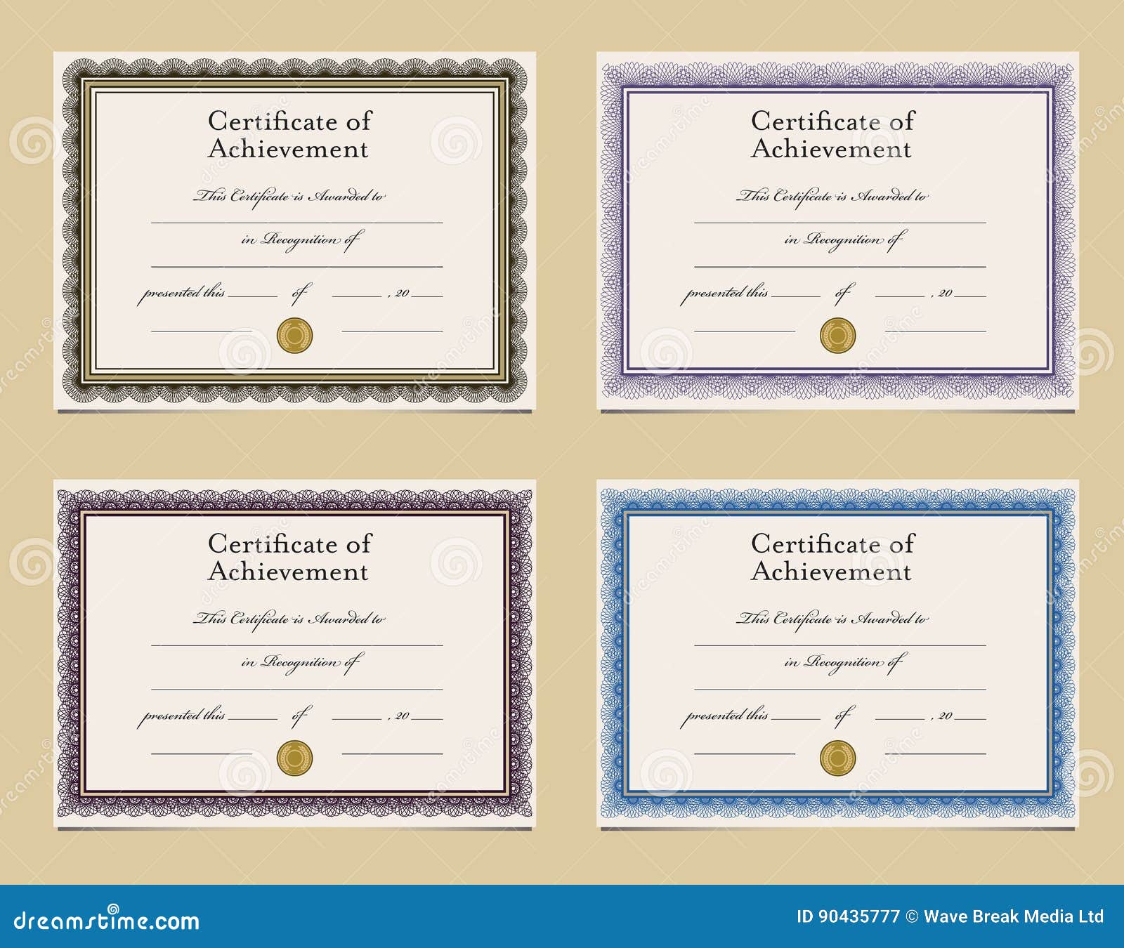 Set of Four Certificate Templates Stock Vector - Illustration of symbol ...