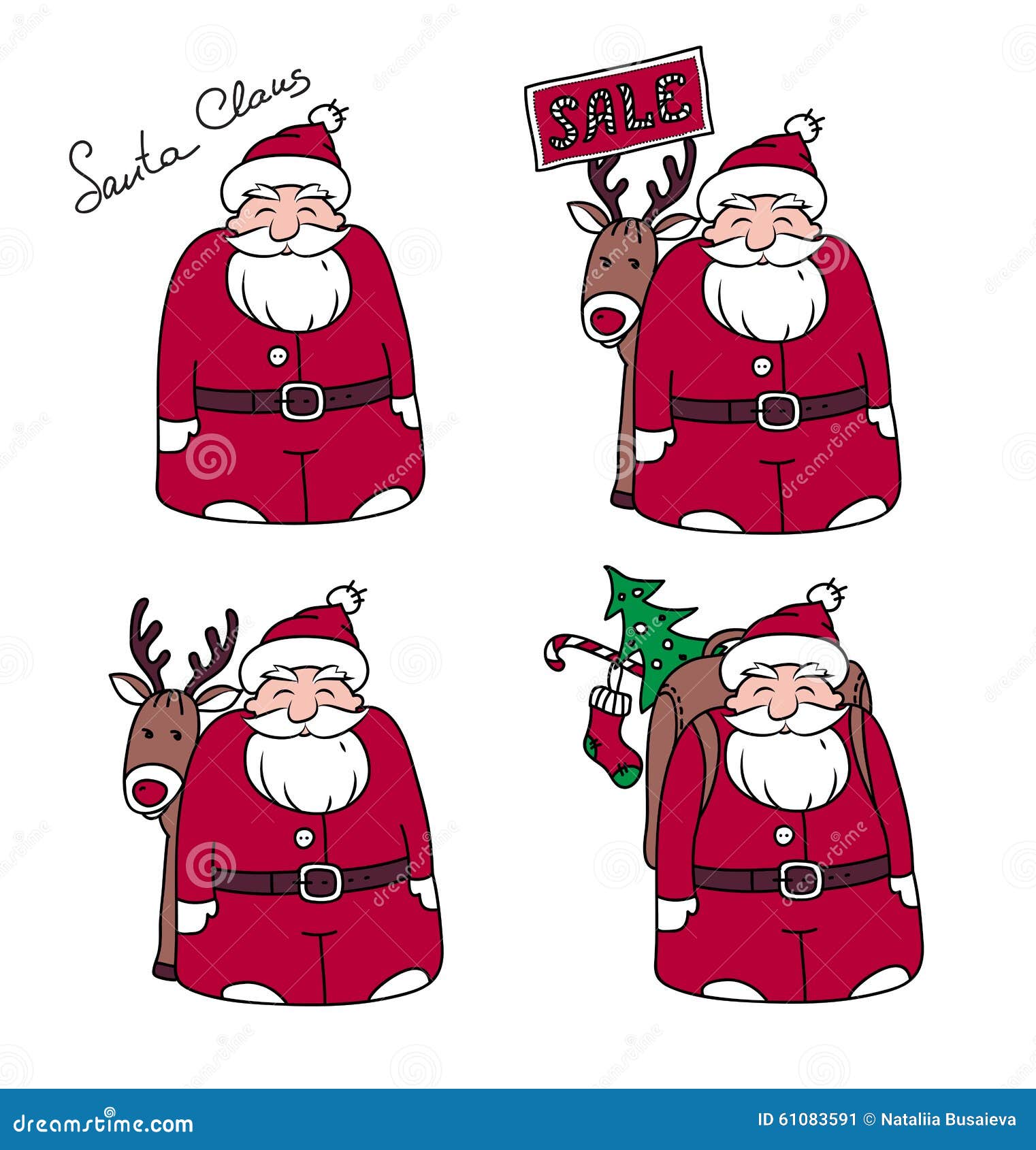 Set of Four Characters Santa Claus Stock Illustration - Illustration of ...
