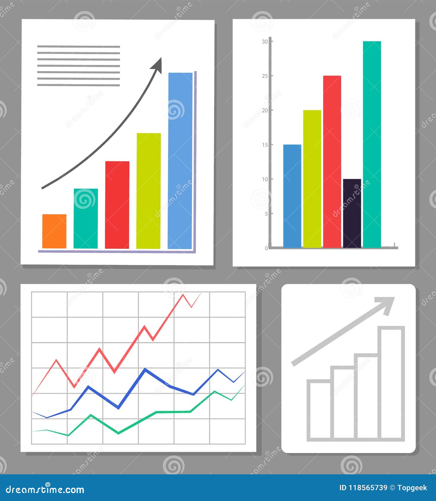 Four Bar Charts, Columns, Infographic For Business Vector Illustration ...