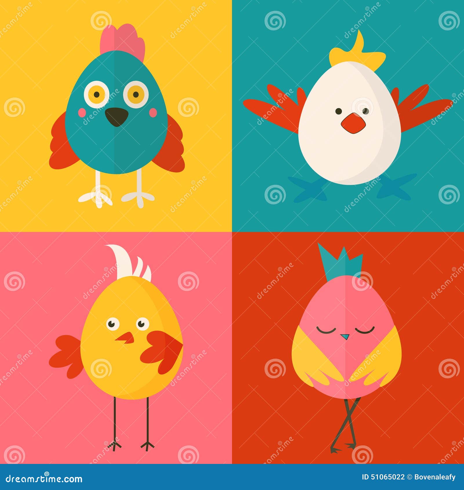 Set of Four Chicken Characters Stock Vector - Illustration of card ...