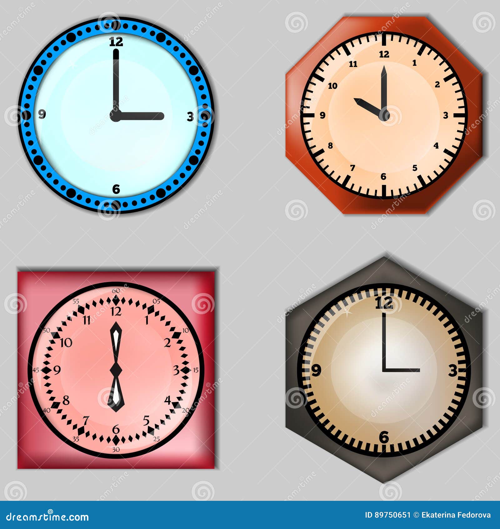 Set of four clocks stock vector. Illustration of minute - 89750651