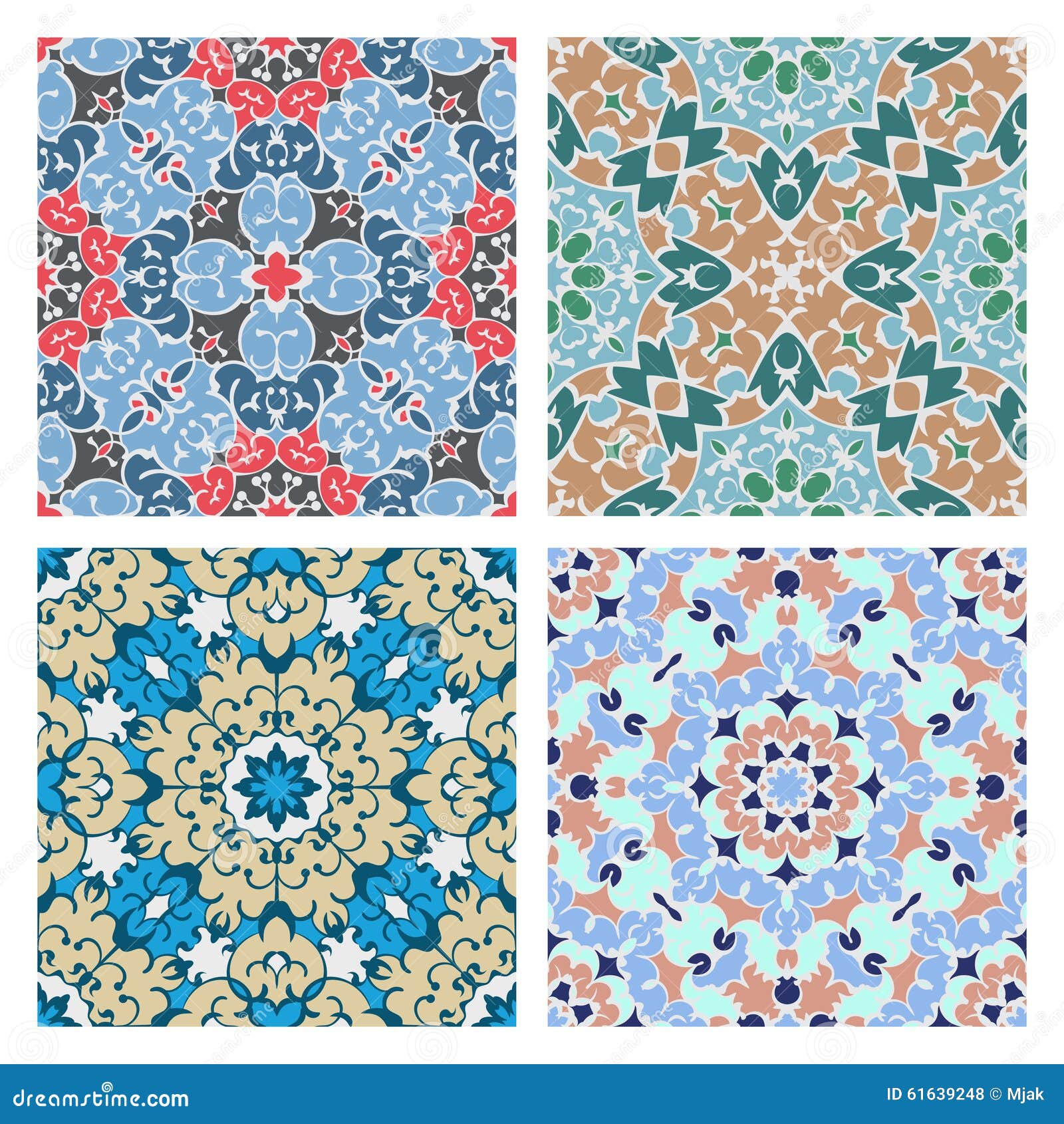 Set of Four Cold Color Seamless Eastern Patterns Stock Vector ...