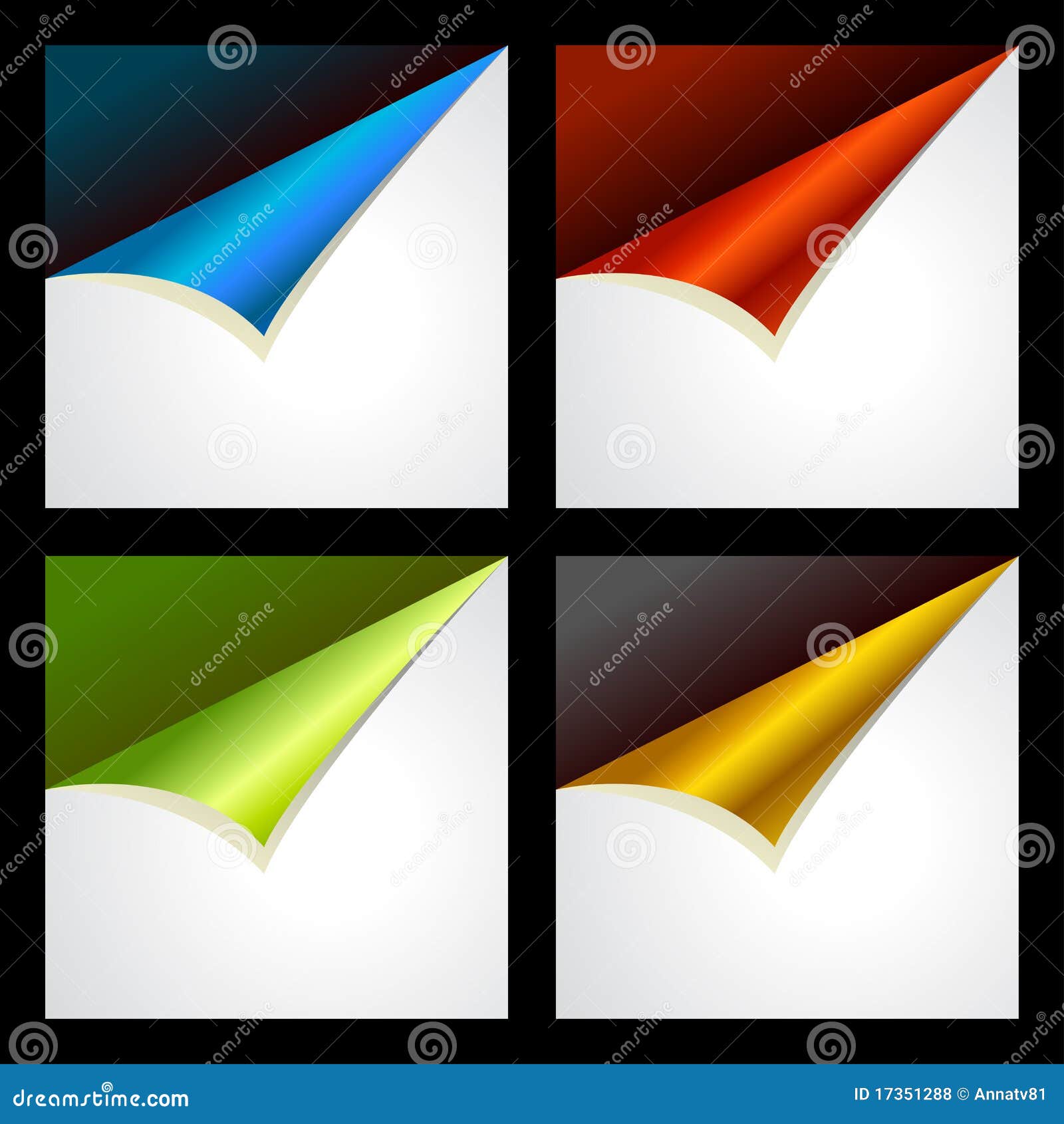 Set of Four Color Curled Corners Stock Vector - Illustration of clean ...
