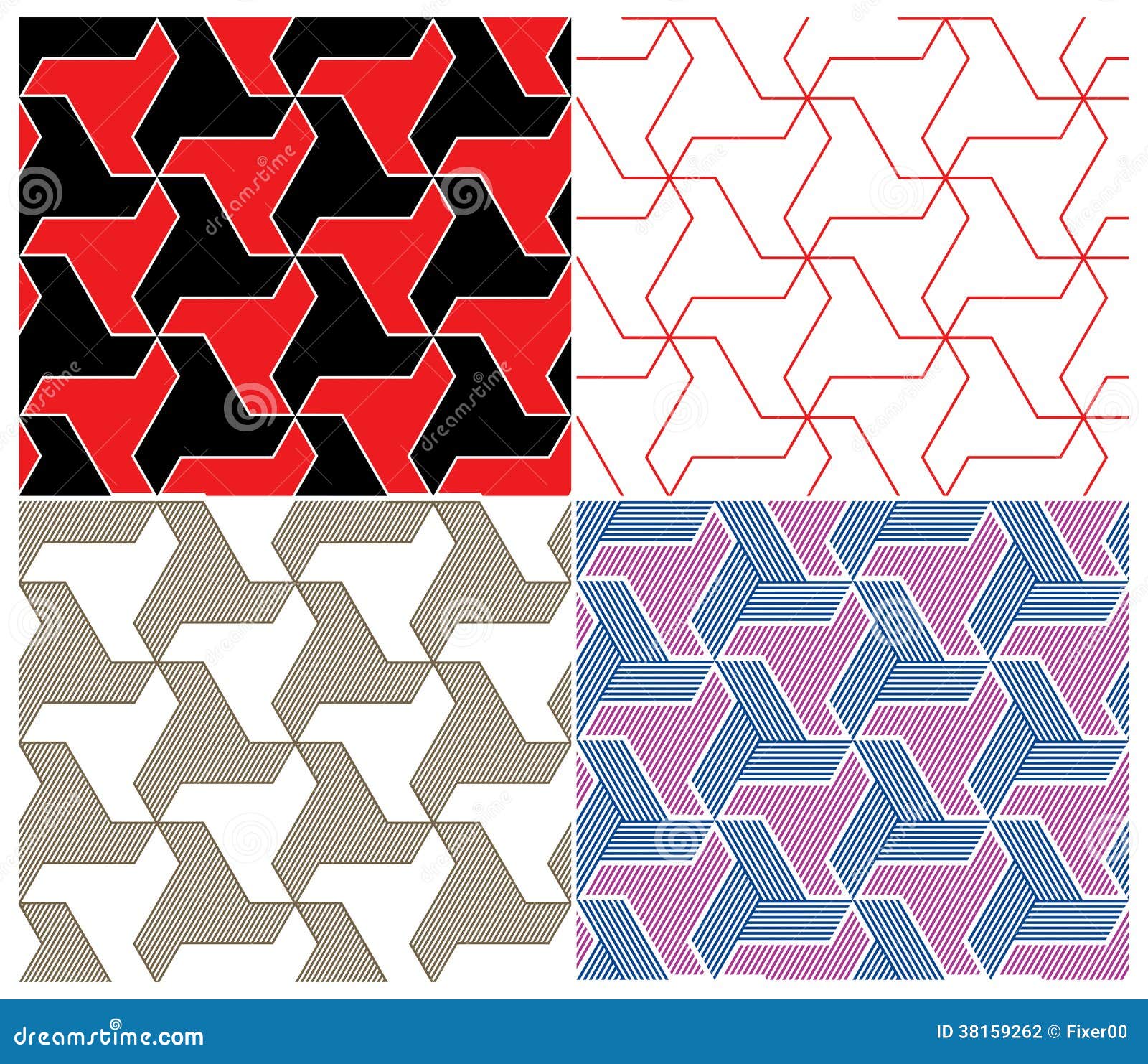 Set of Four Color Seamless Patterns. Triangle Elem Stock Vector ...