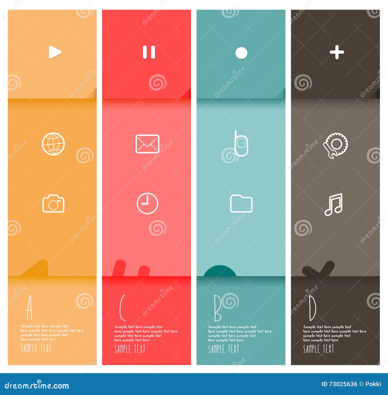 Set of Four Colored Stripes with Symbols. Stock Vector - Illustration ...