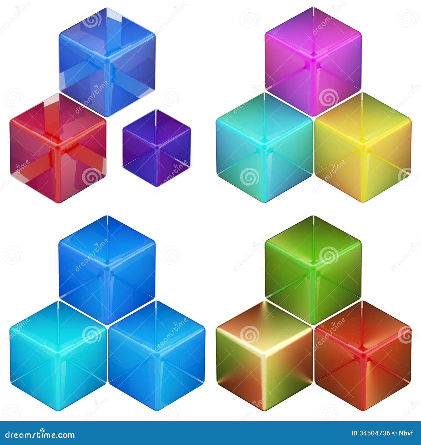 Set of Four Colorful Abstract Cube Compositions Stock Illustration ...