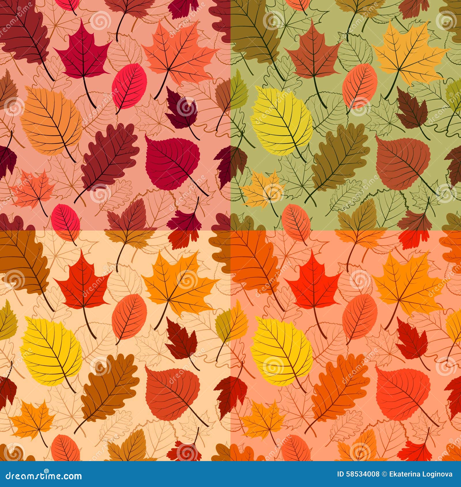 Set of Four Colorful Autumn Patterns. Stock Vector - Illustration of ...