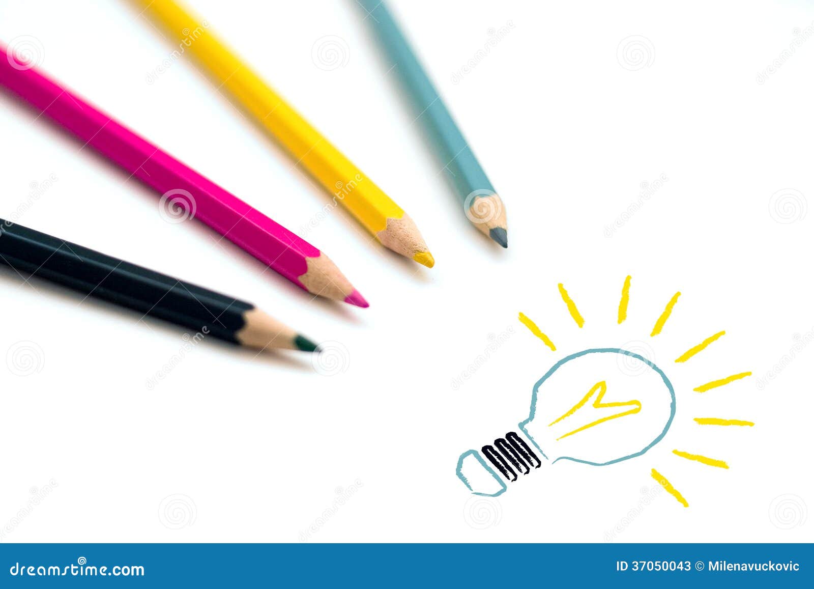 Set of Four Colorful Crayons Drawing Light Bulb Stock Image - Image of ...