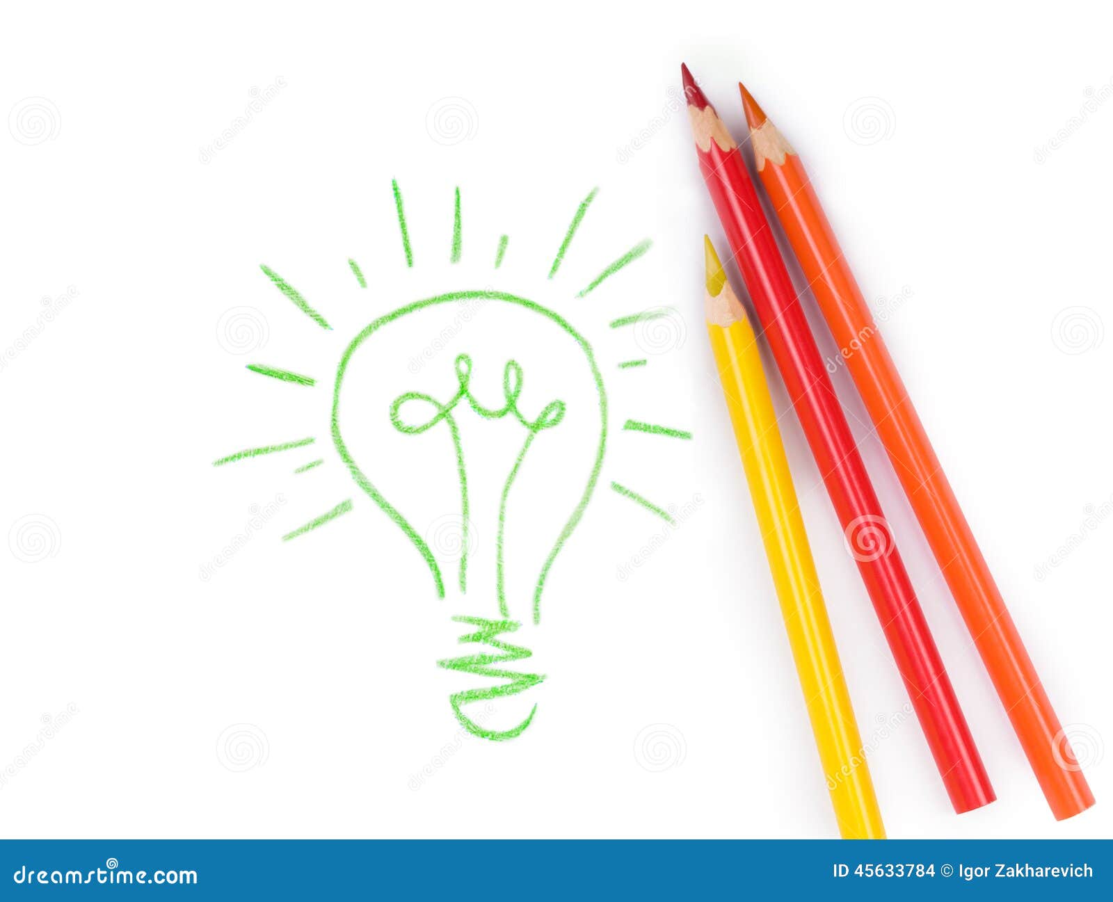 Set of Four Colorful Crayons Drawing Light Bulb, Stock Photo - Image of ...