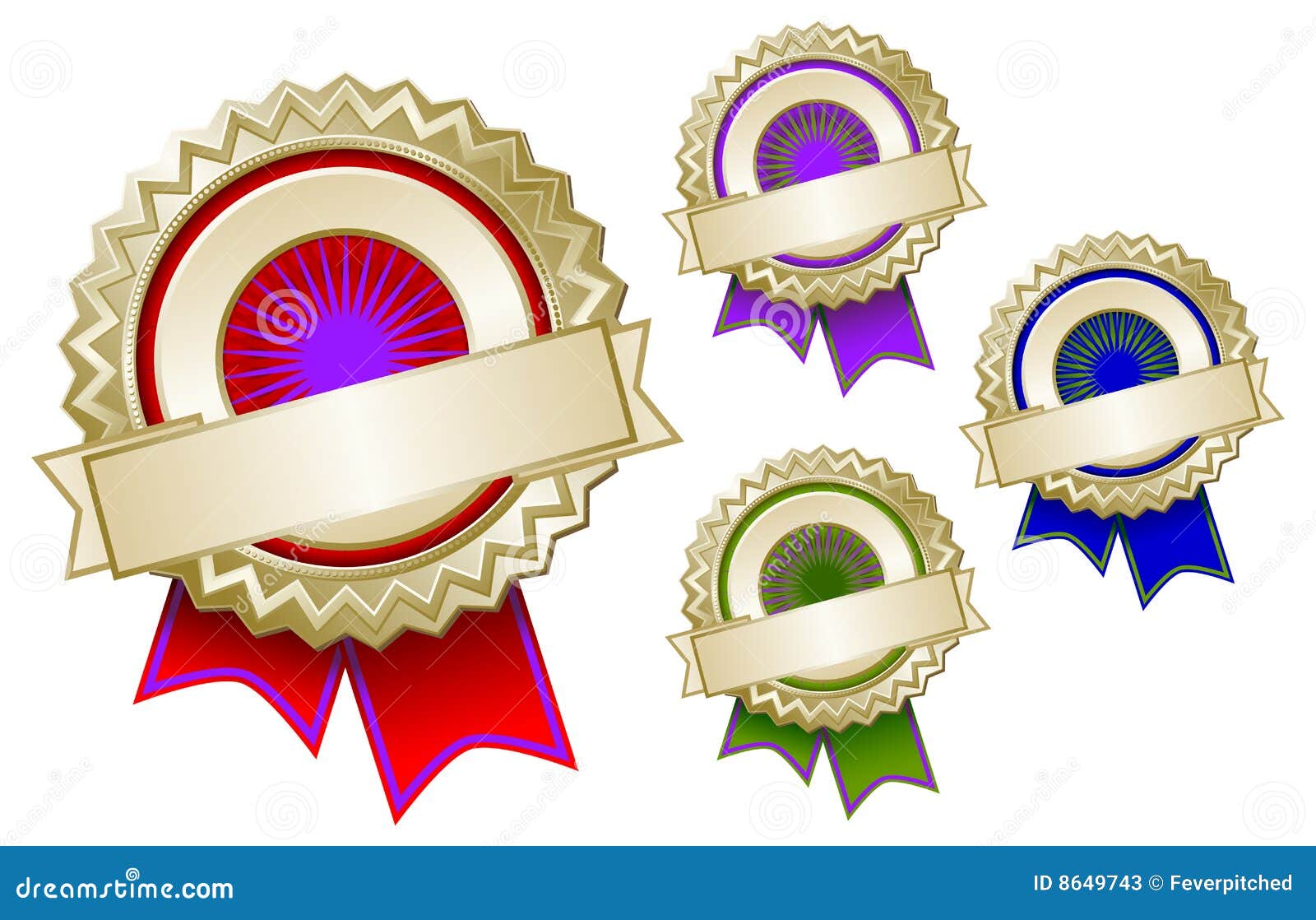 Set of Four Colorful Emblem Seals with Ribbons Stock Illustration ...