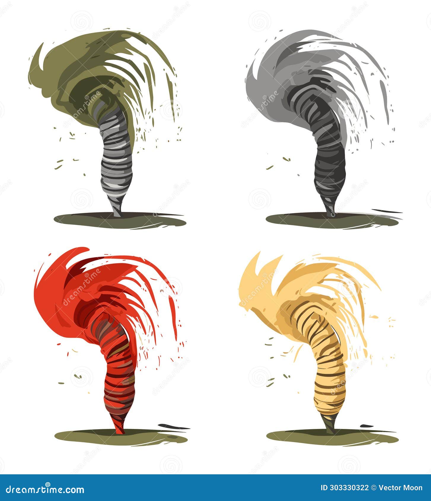 Set of Four Colorful Tornadoes with Different Styles, Capturing Dynamic ...