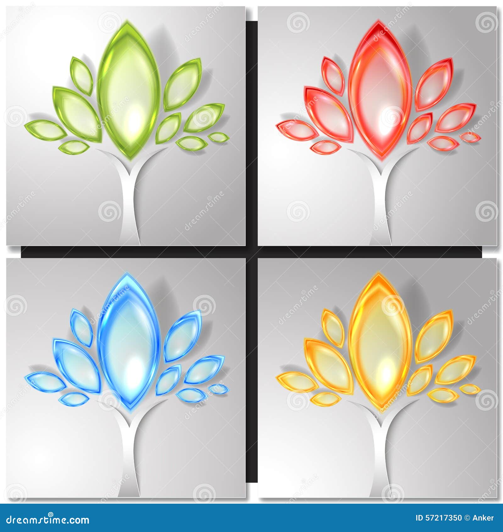 Set of four colorful trees stock vector. Illustration of branch - 57217350