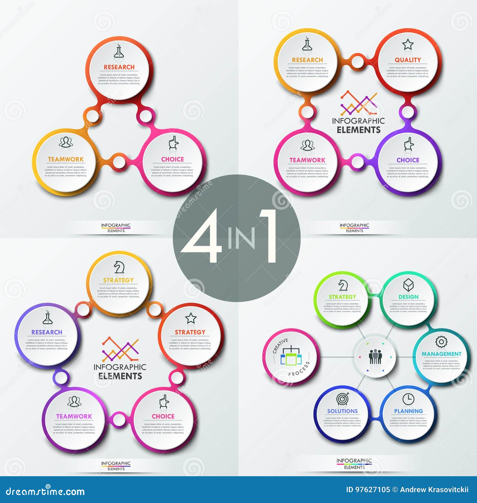 Set of Four Creative Infographic Design Layouts with 3, 4, 5 and 6 ...