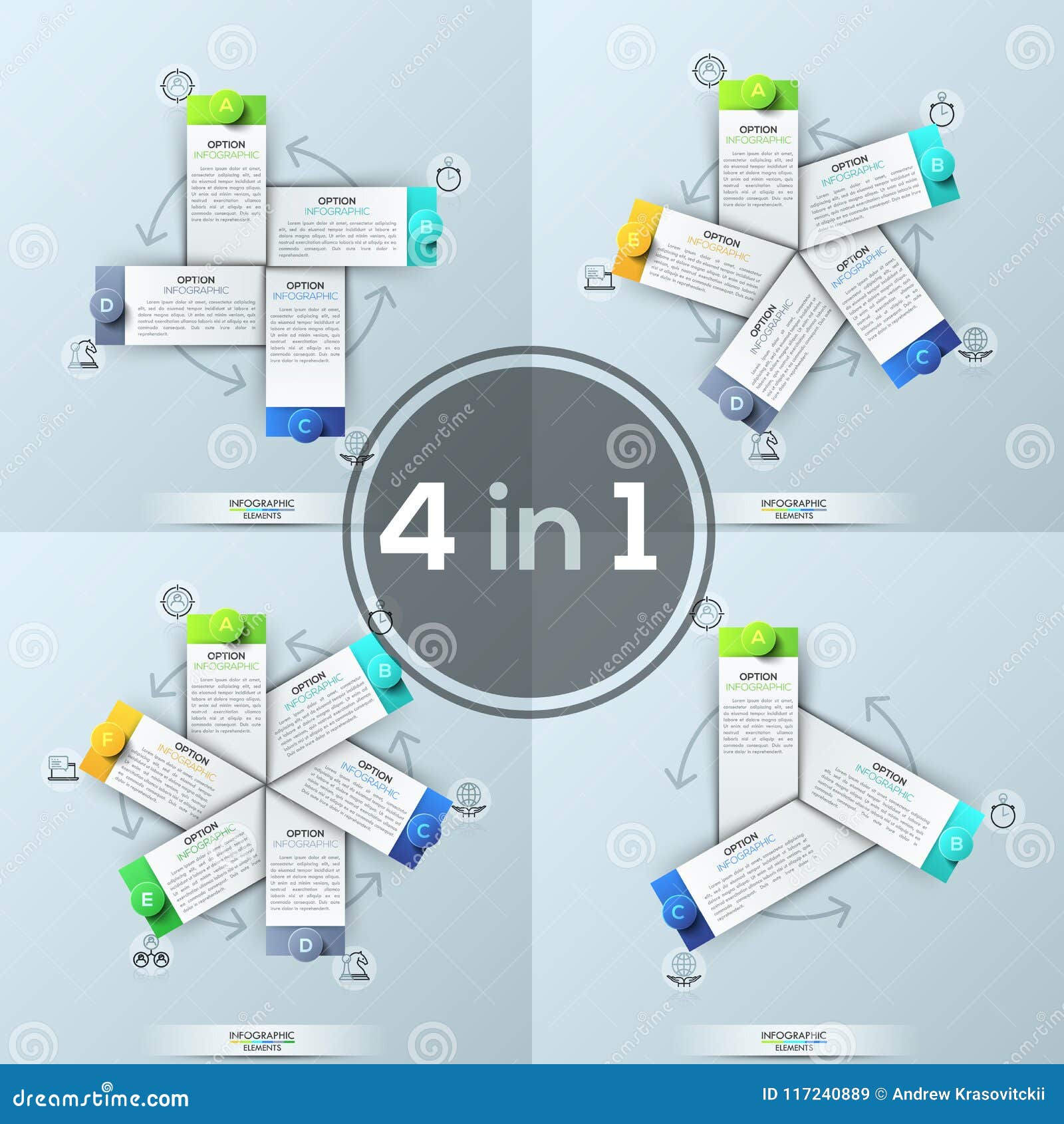 Set of Four Creative Infographic Design Templates, 3, 4, 5, 6 ...
