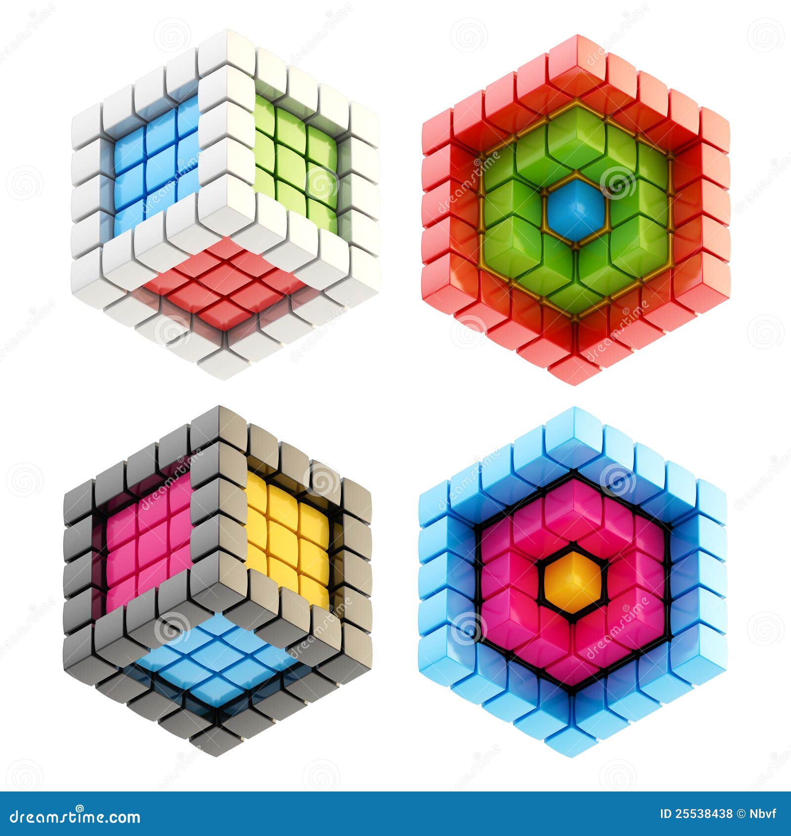 Set of Four Cube Compositions Isolated Stock Illustration ...
